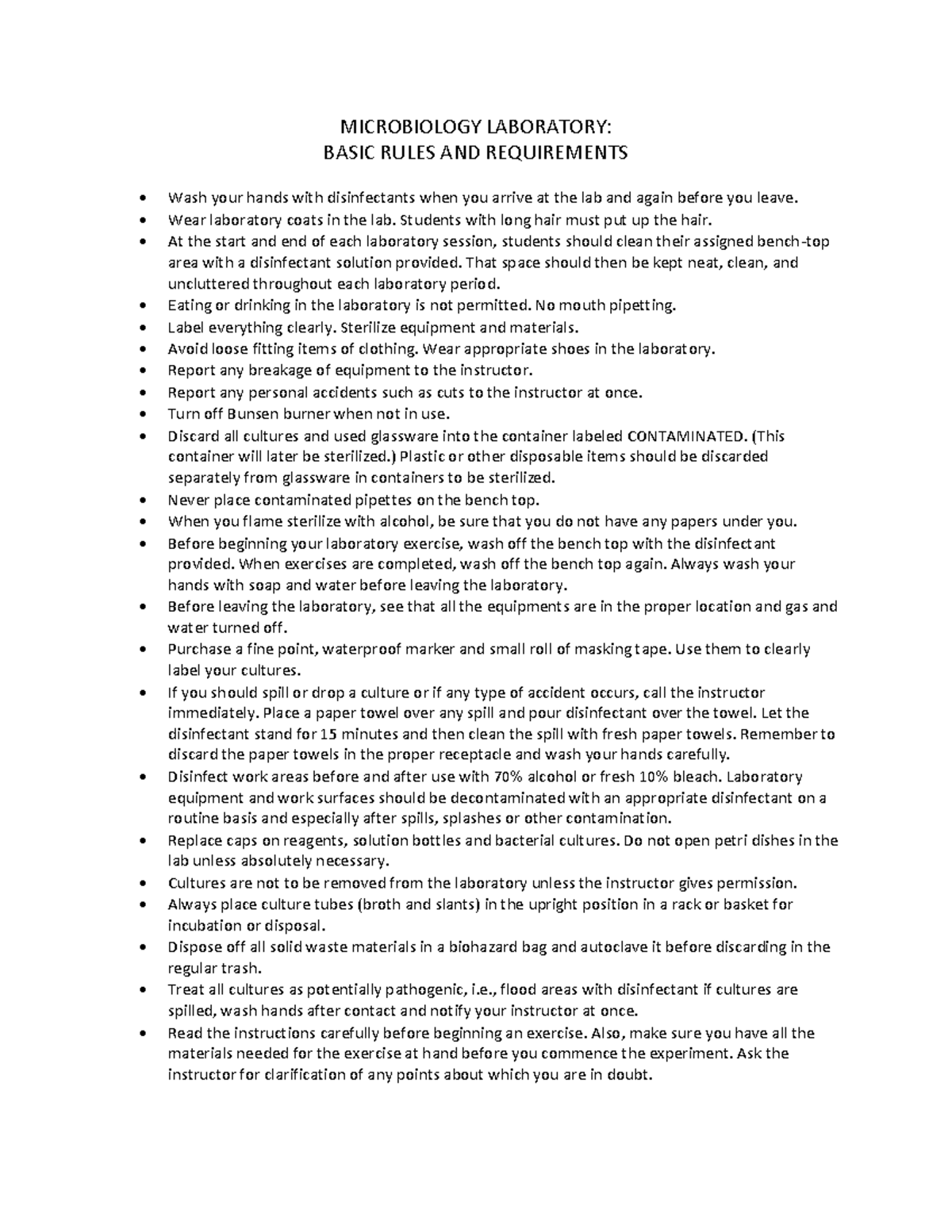 Laboratory Rules - MICROBIOLOGY LABORATORY: BASIC RULES AND ...