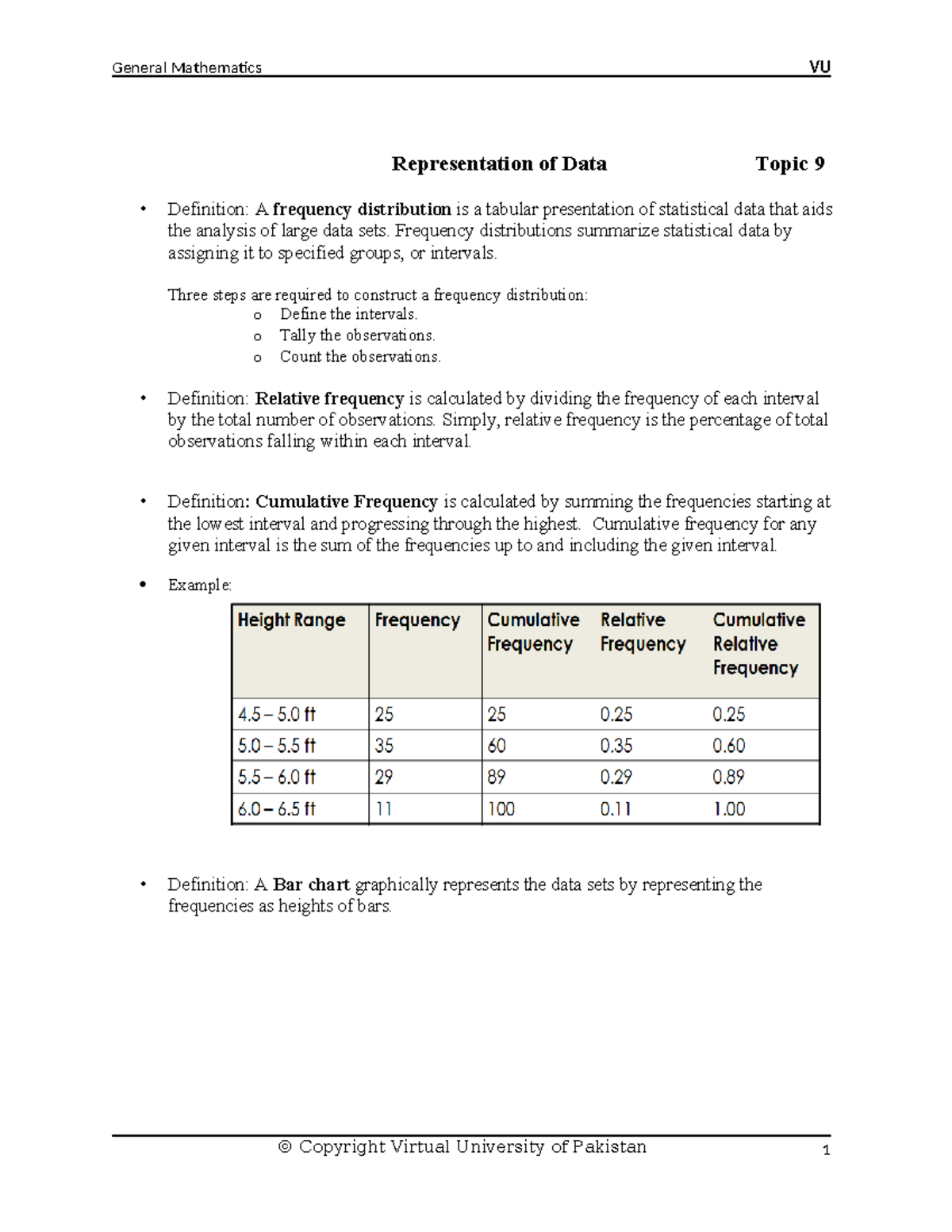 Topic-9 - Representation of Data Topic 9 • Definition: A frequency ...