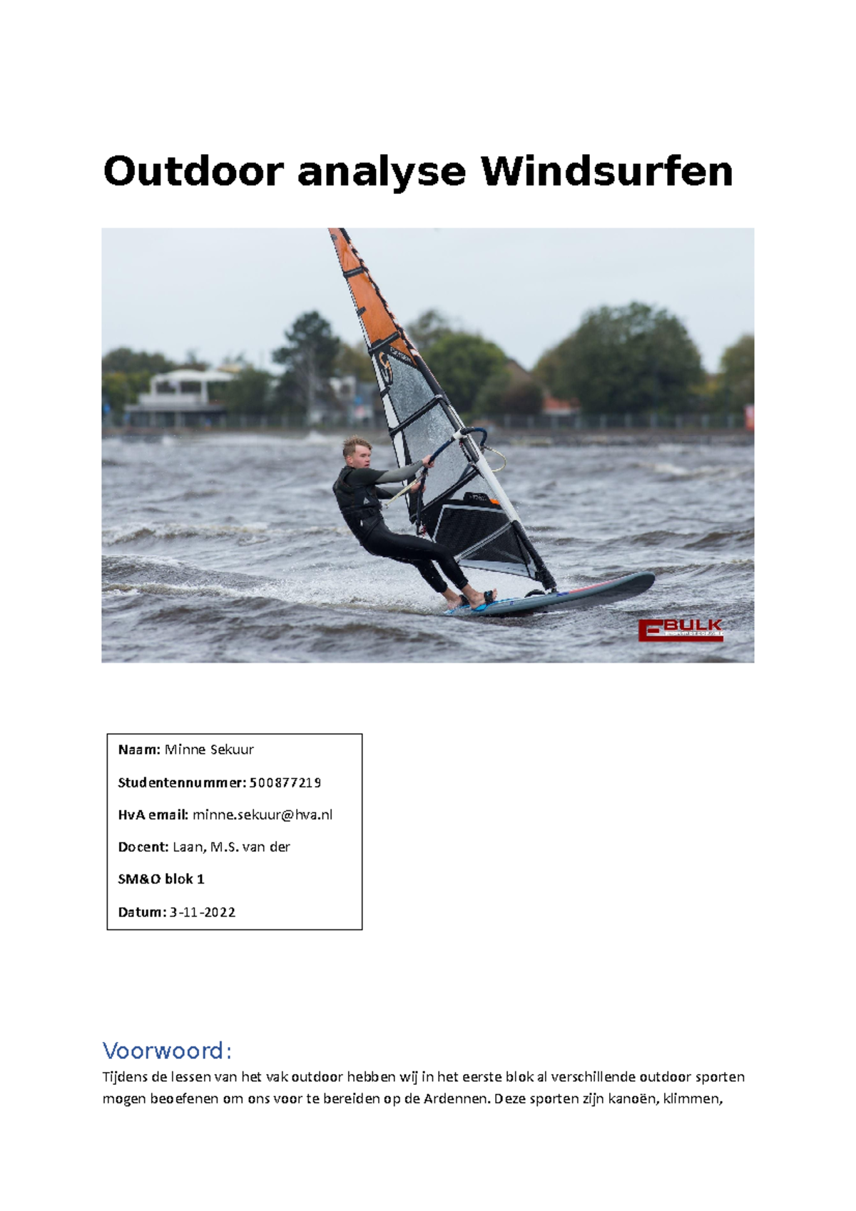 Outdoor analyse Windsurfen - Outdoor analyse Windsurfen Voorwoord ...