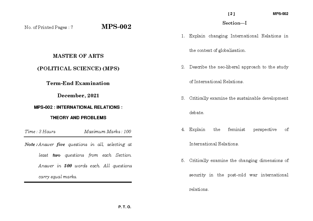 MPS-002 - job - No. of Printed Pages : 7 MPS- MASTER OF ARTS (POLITICAL ...