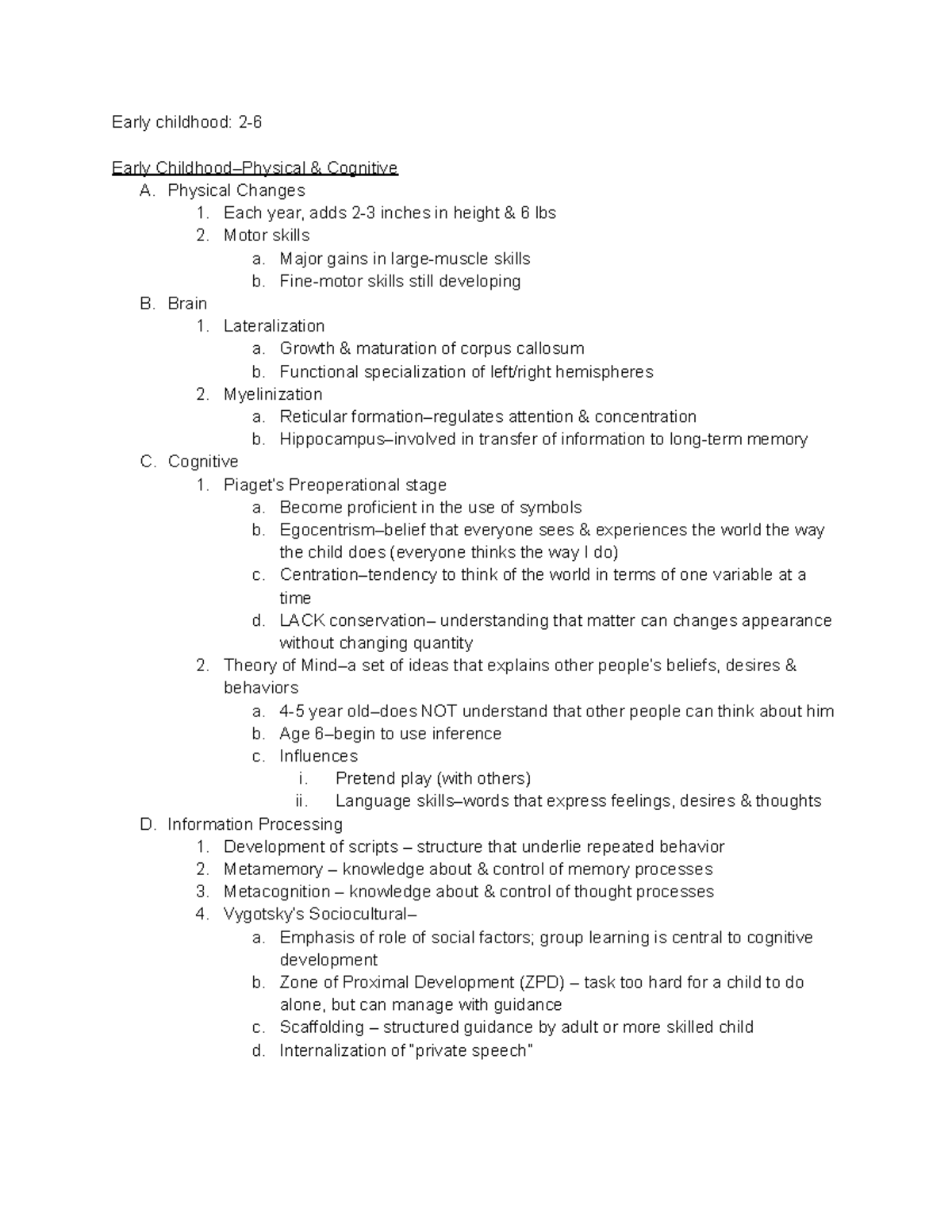 Test 2 Notes - Early childhood: 2- Early Childhood–Physical & Cognitive ...