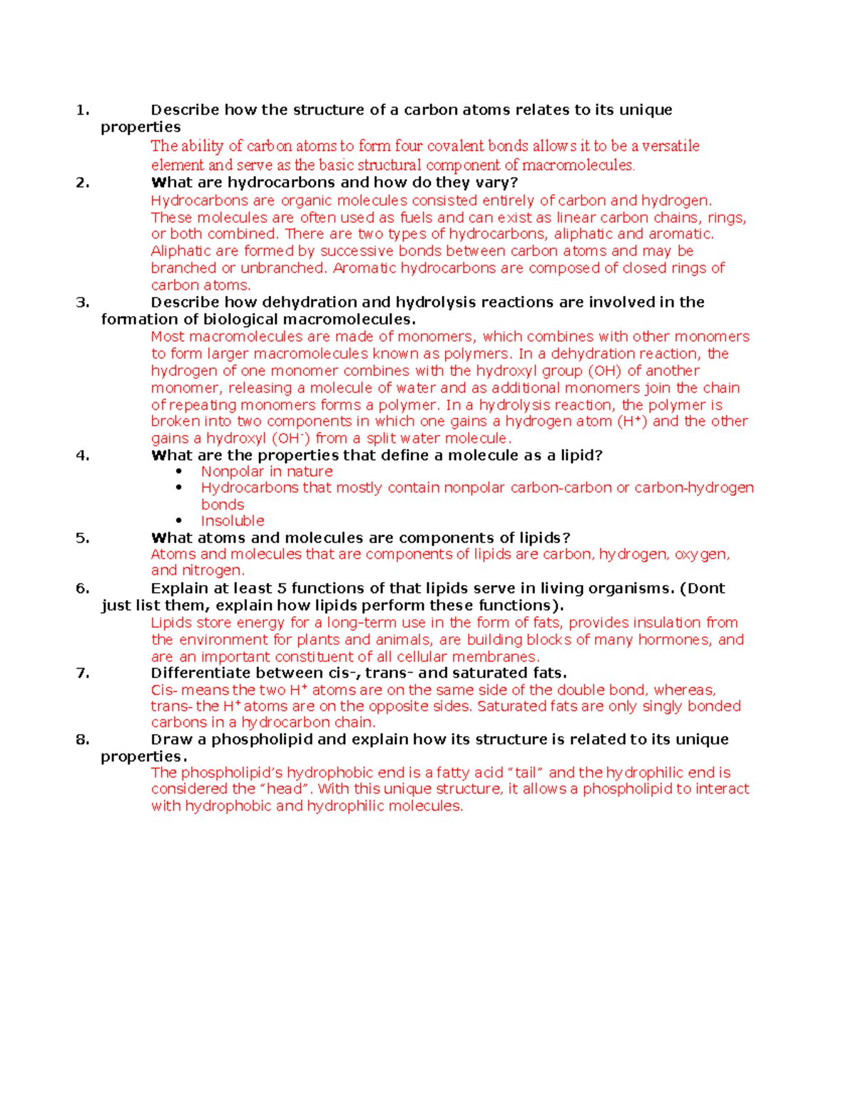 Study Guide 3 - Lecture Notes - 1. Describe how the structure of a ...