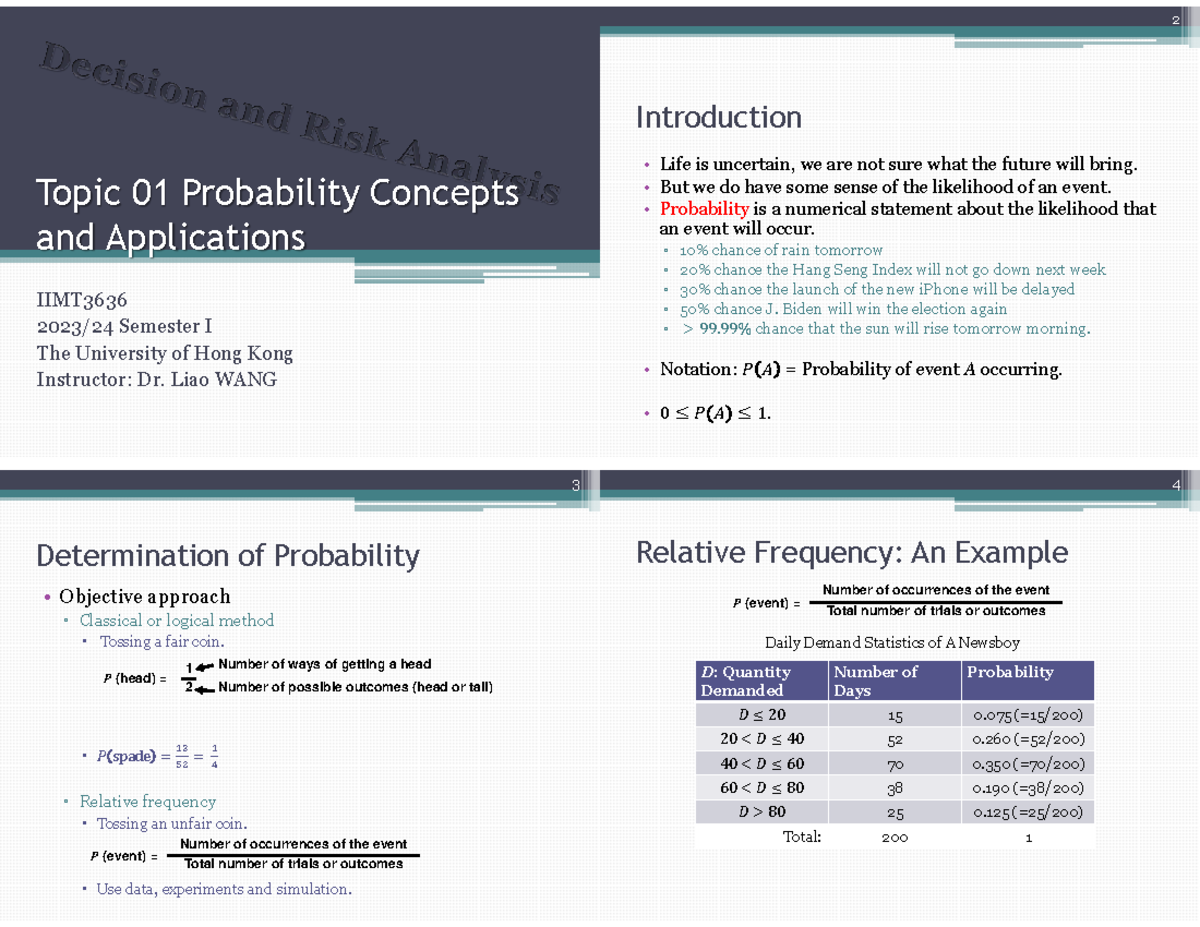 Topic 01 - Probability - N/A - Topic 01 Probability Concepts and ...