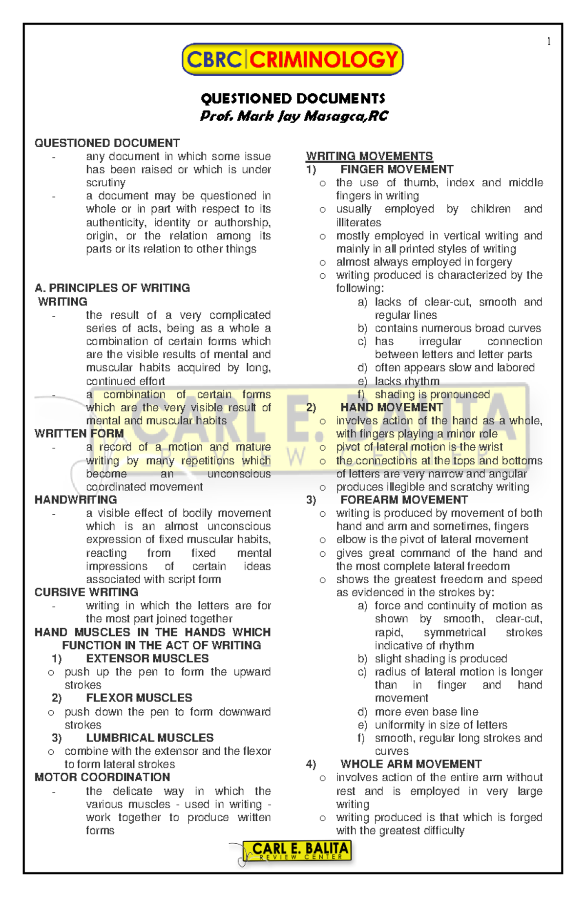Questioned Documents - for reading - 1 QUESTIONED DOCUMENTS Prof. Mark ...