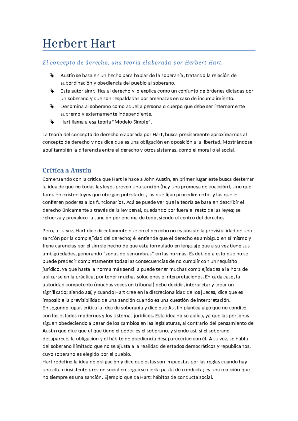 Hart TDG Resumen - Herbert Hart El concepto de derecho, una teoría ...