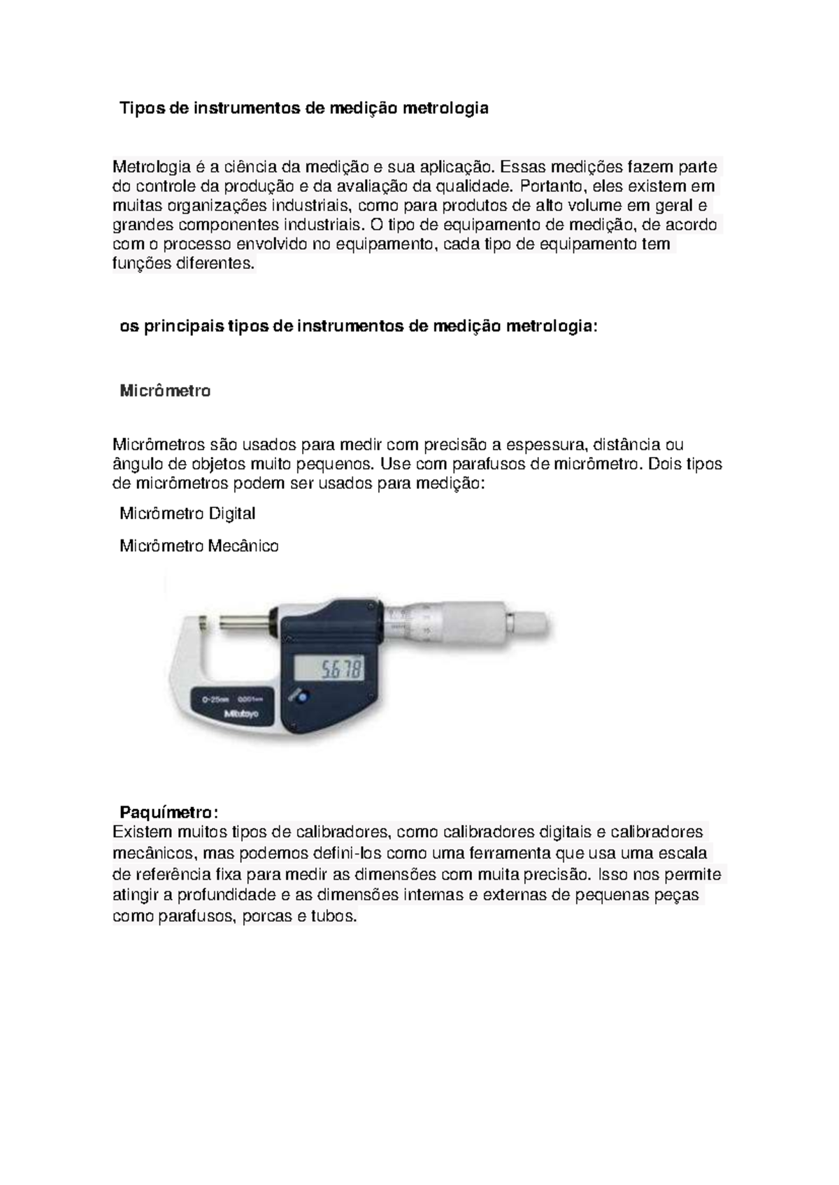 Instrumentos de medição metrologia - Tipos de instrumentos de medição ...