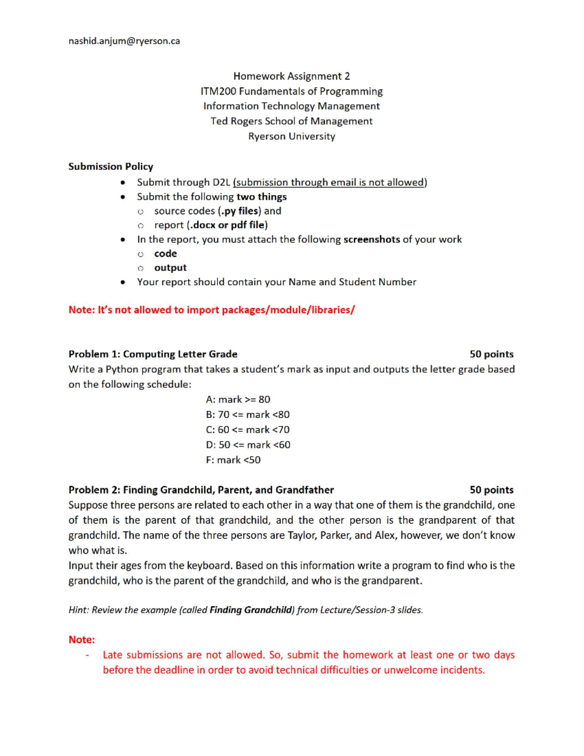 Homework Assignment 2 - python - COMP 1631 - Studocu