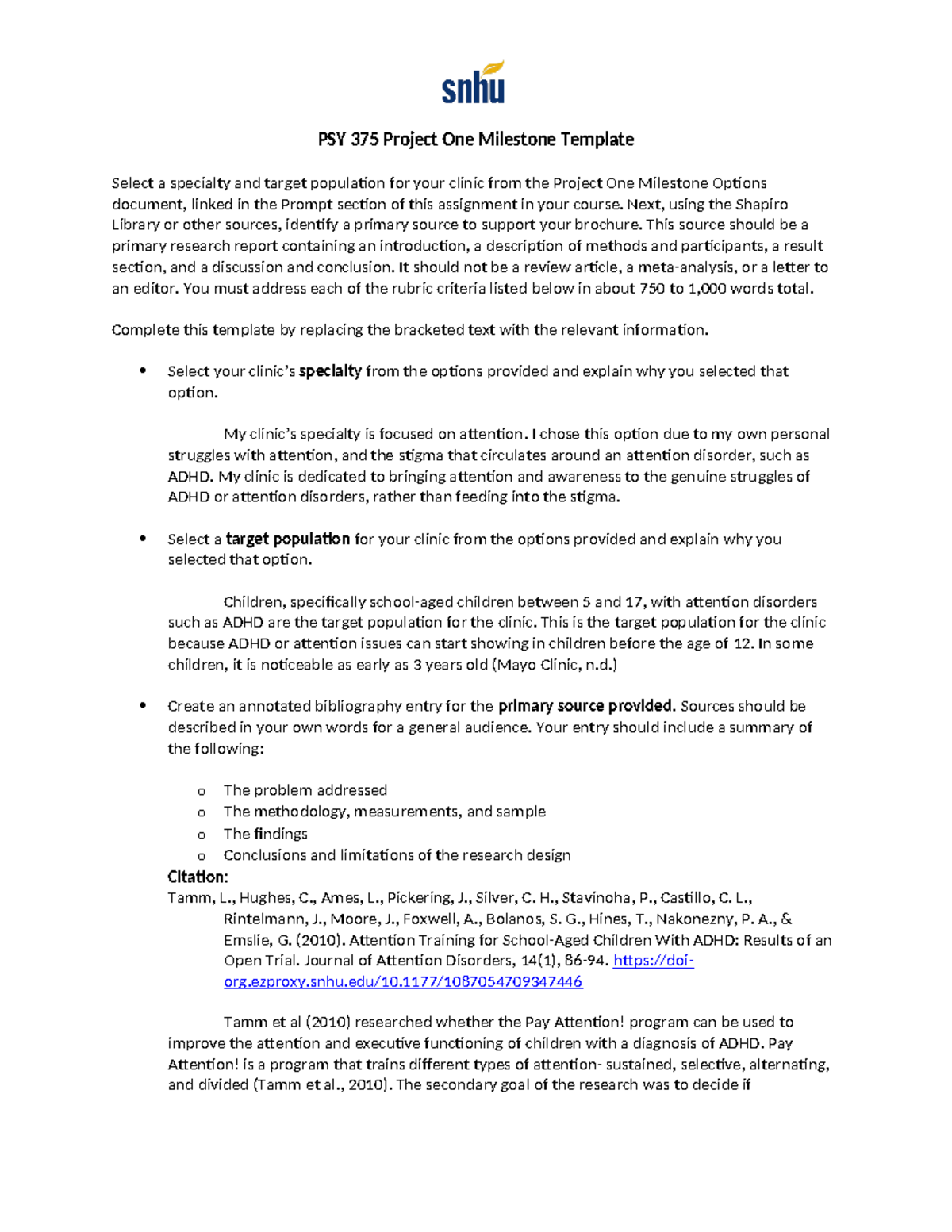 PSY 375 Project 1 Milestone Template - PSY 375 Project One Milestone ...