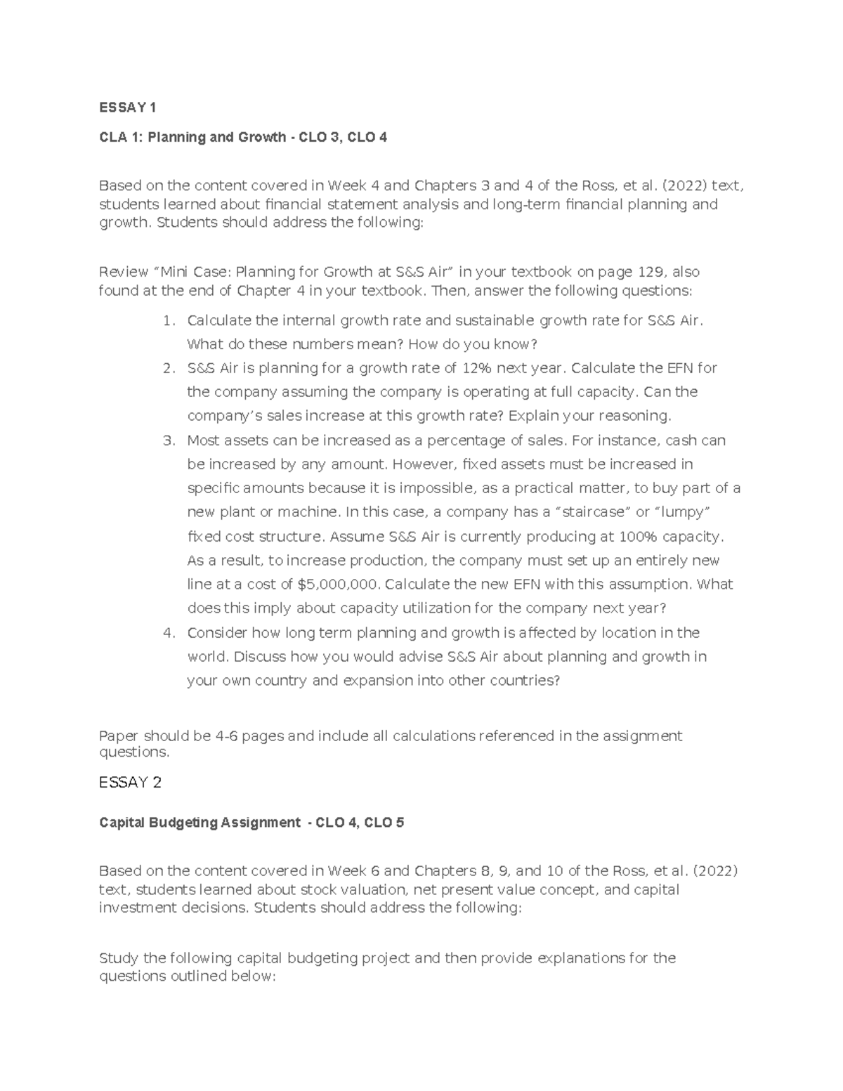 Essay - yes - ESSAY 1 CLA 1: Planning and Growth - CLO 3, CLO 4 Based ...