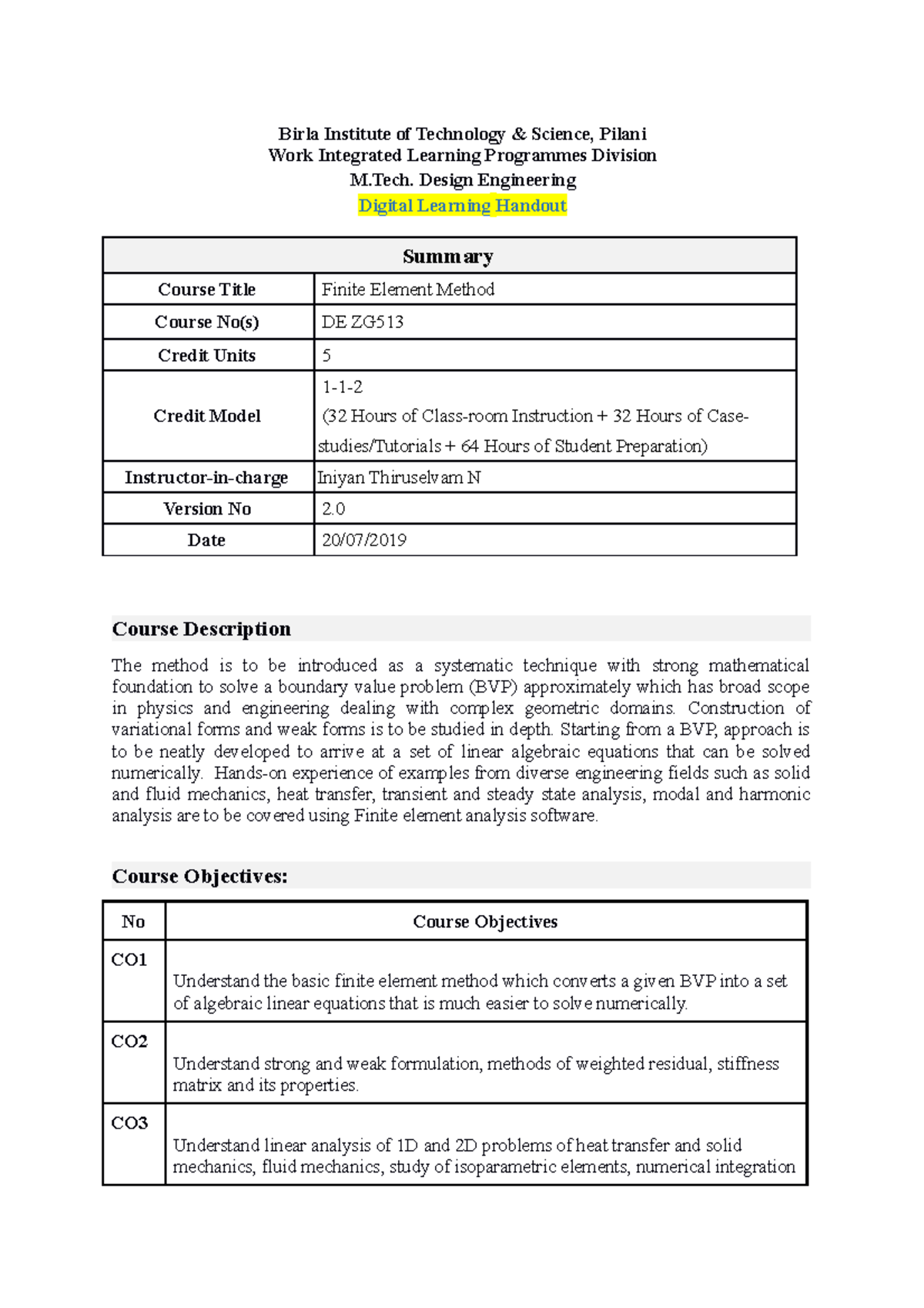 DE ZG513 Course Handout - Birla Institute of Technology & Science ...