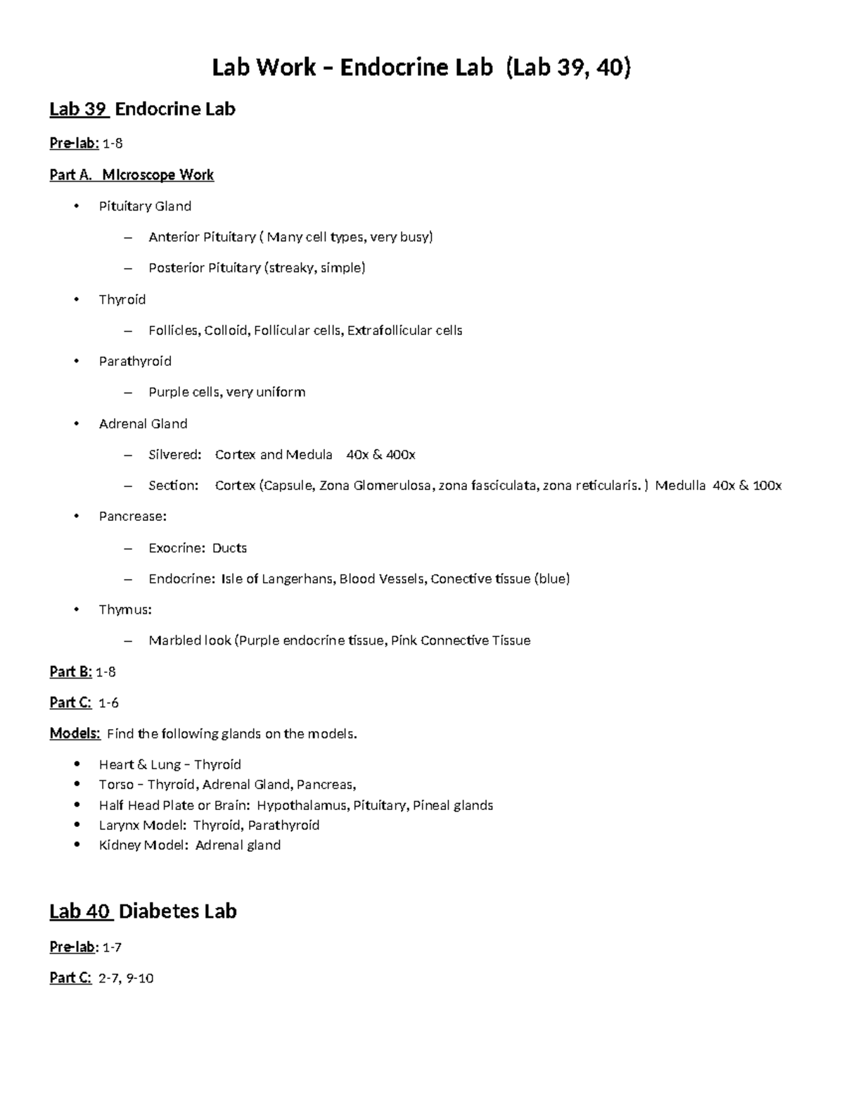 Endocrine Lab Lab 39-40 - Lab Work – Endocrine Lab (Lab 39, 40) Lab 39 ...