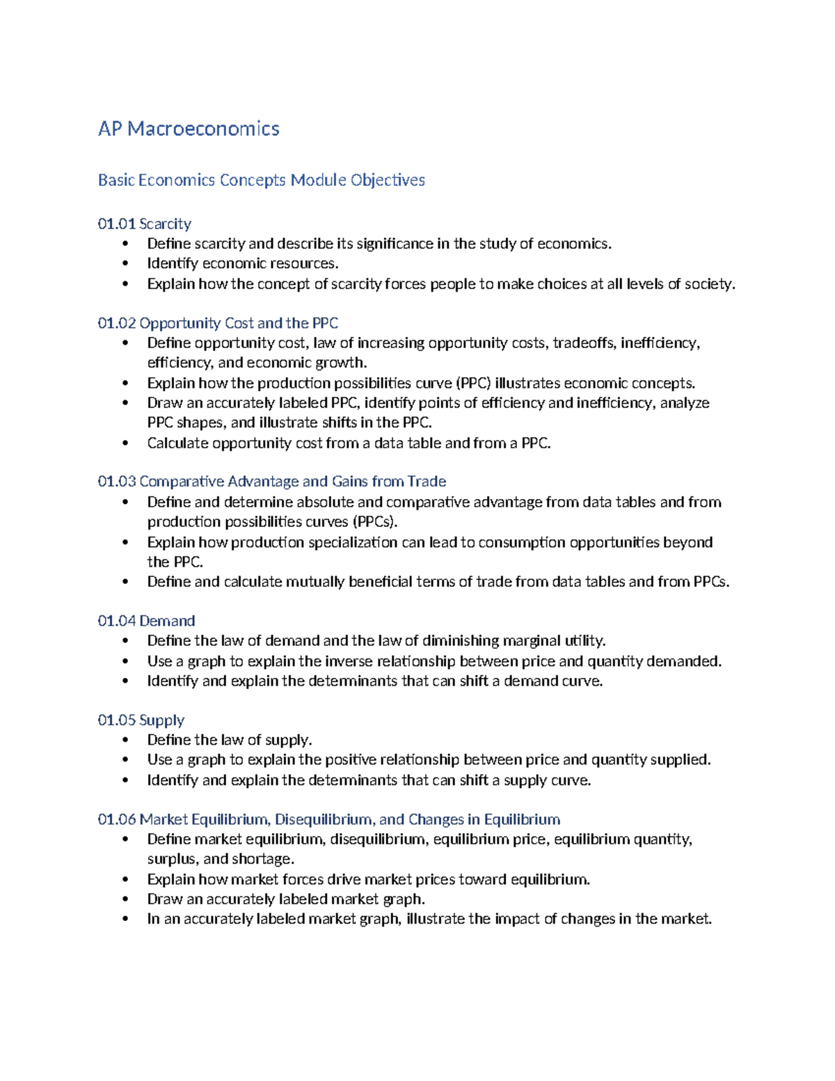 Module objectives 1 - AP Econ - AP Macroeconomics Basic Economics ...