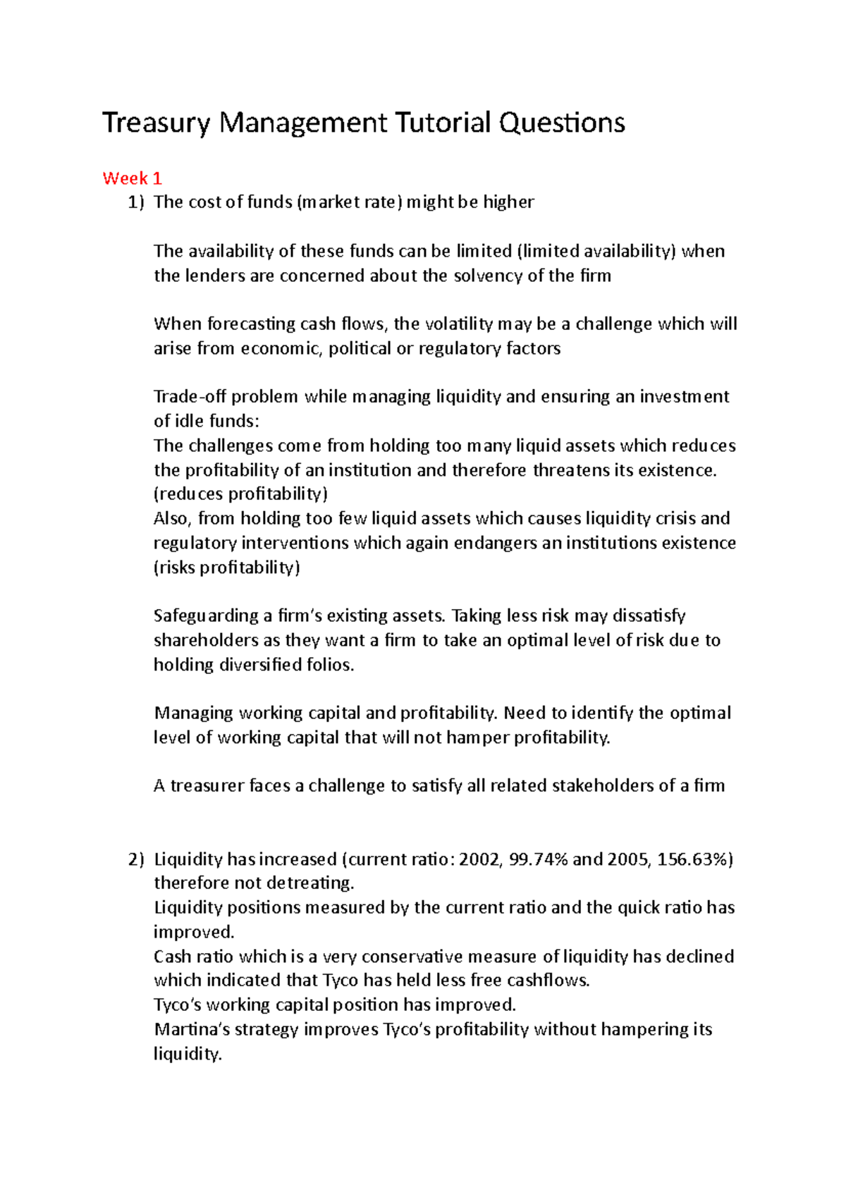 Treasury Mgt Tutorial Q - Treasury Management Tutorial Questions Week 1 ...