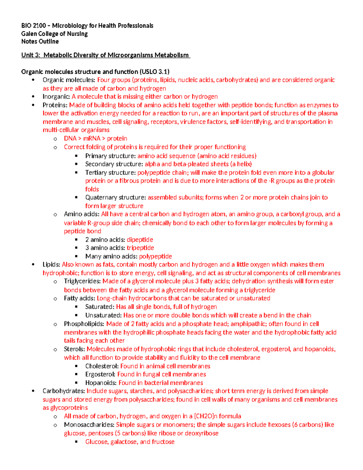 Unit 3 - Unit 3 study guide - BIO 2100 – Microbiology for Health ...