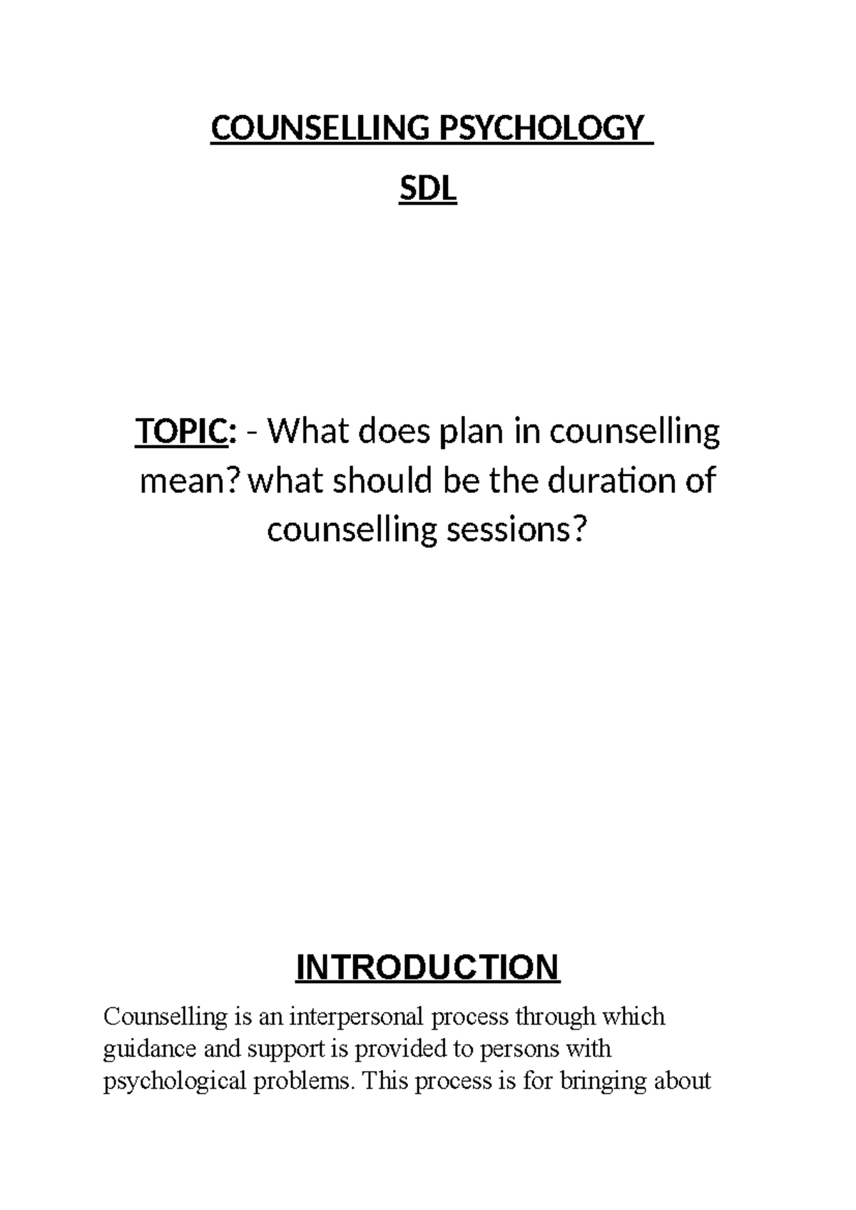 What does plan in counselling mean what should be the duration of ...