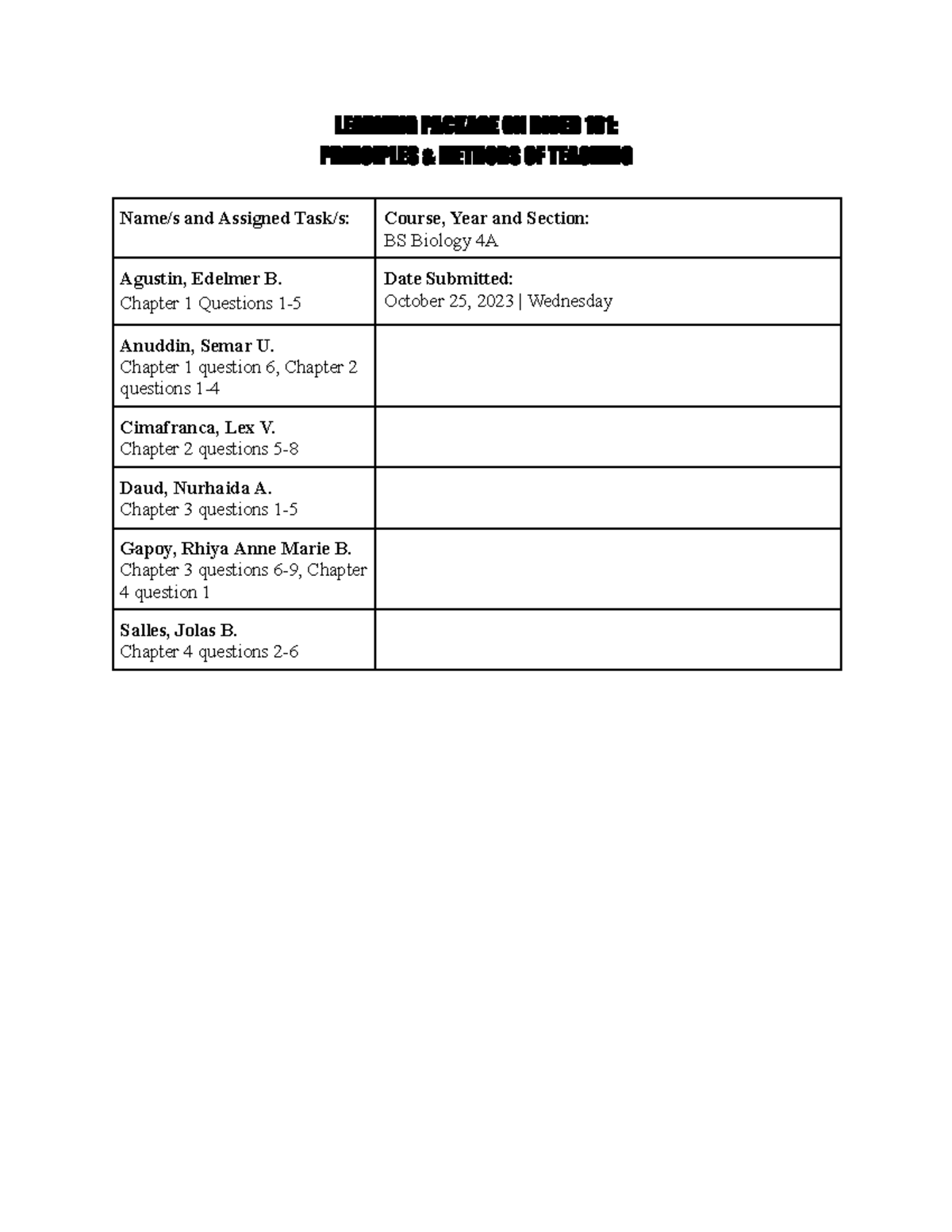 Bioed- Group-6-BS- Biology-4A- Learning- Package-ON- Bioed-101 ...