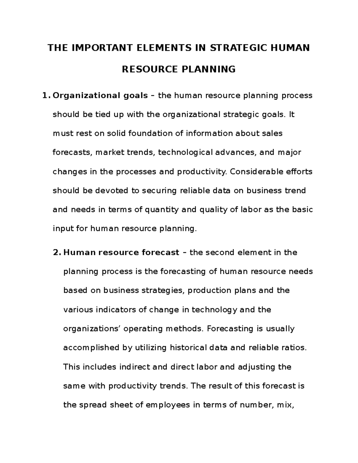 THE Important Elements IN Strategic Human Resource Planning - THE ...