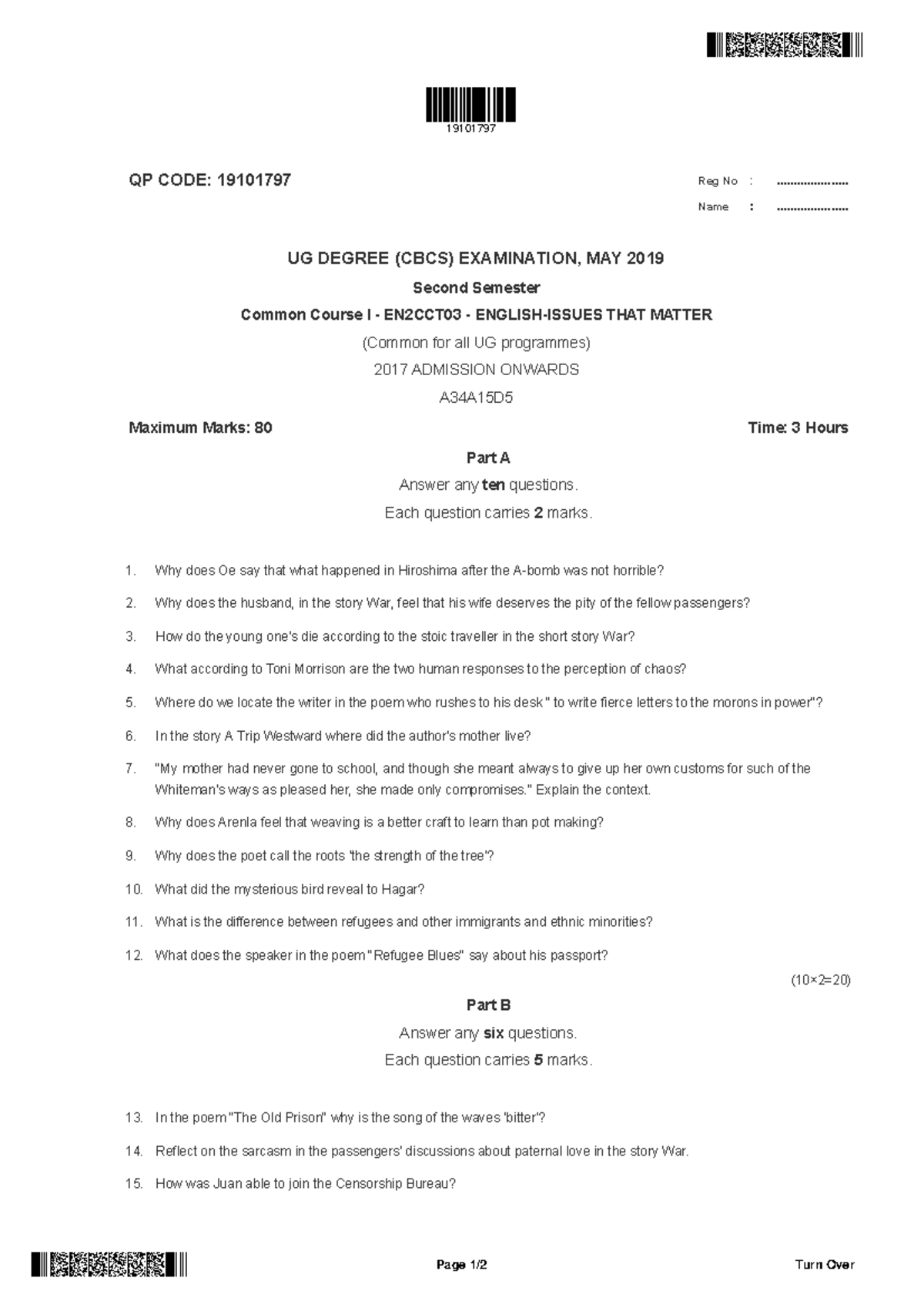 Model question papers - QP CODE: 19101797 Reg No ...