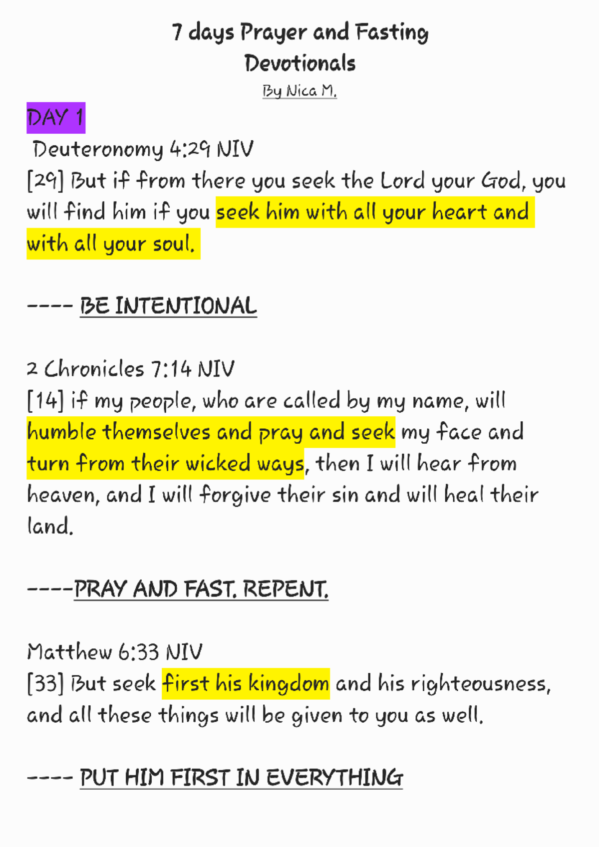 7day Prayer n Fast - 7 days Prayer and Fasting Devotionals Nica M. DAY ...