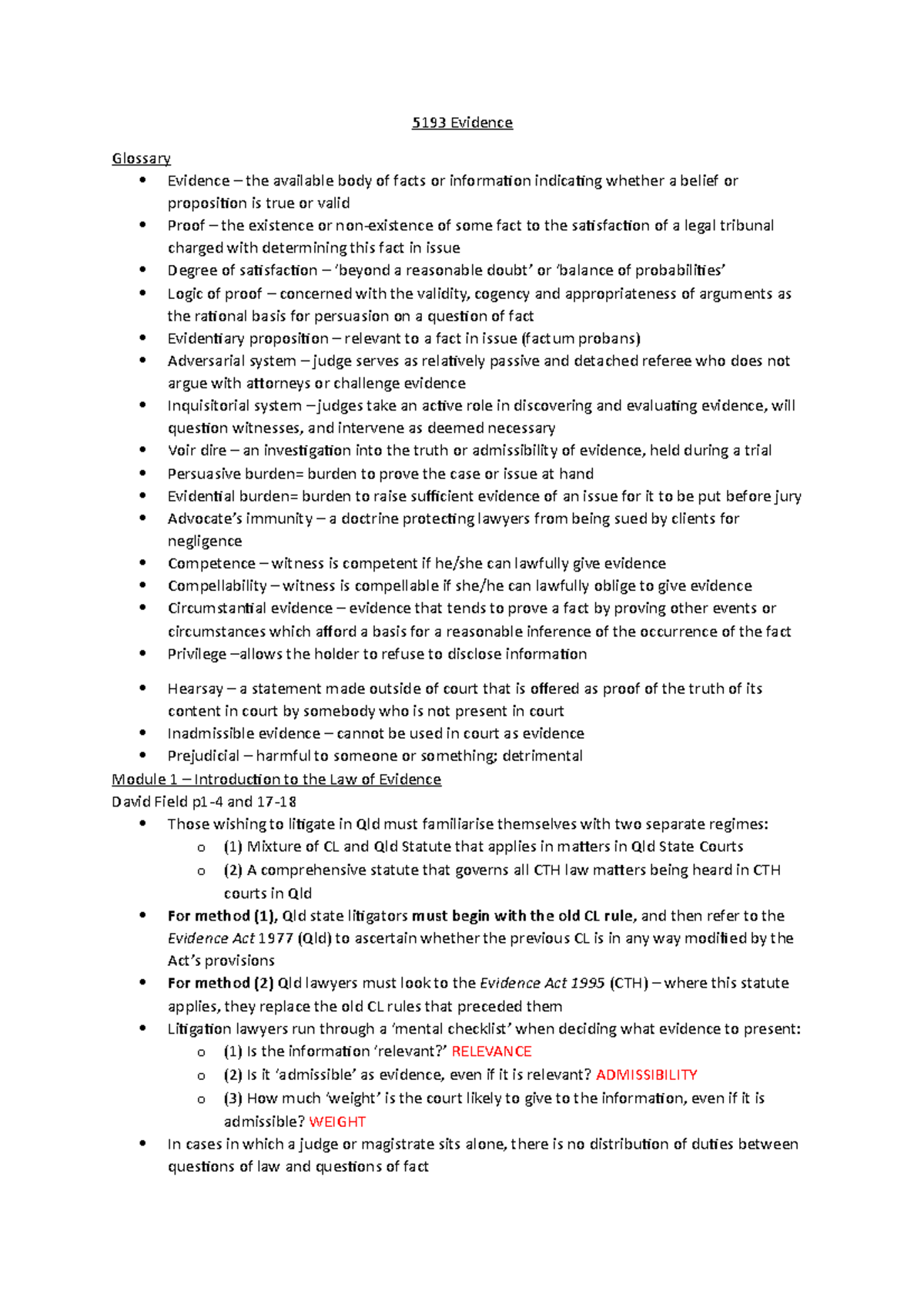 Notes - 5193 Evidence Glossary Evidence – the available body of facts ...