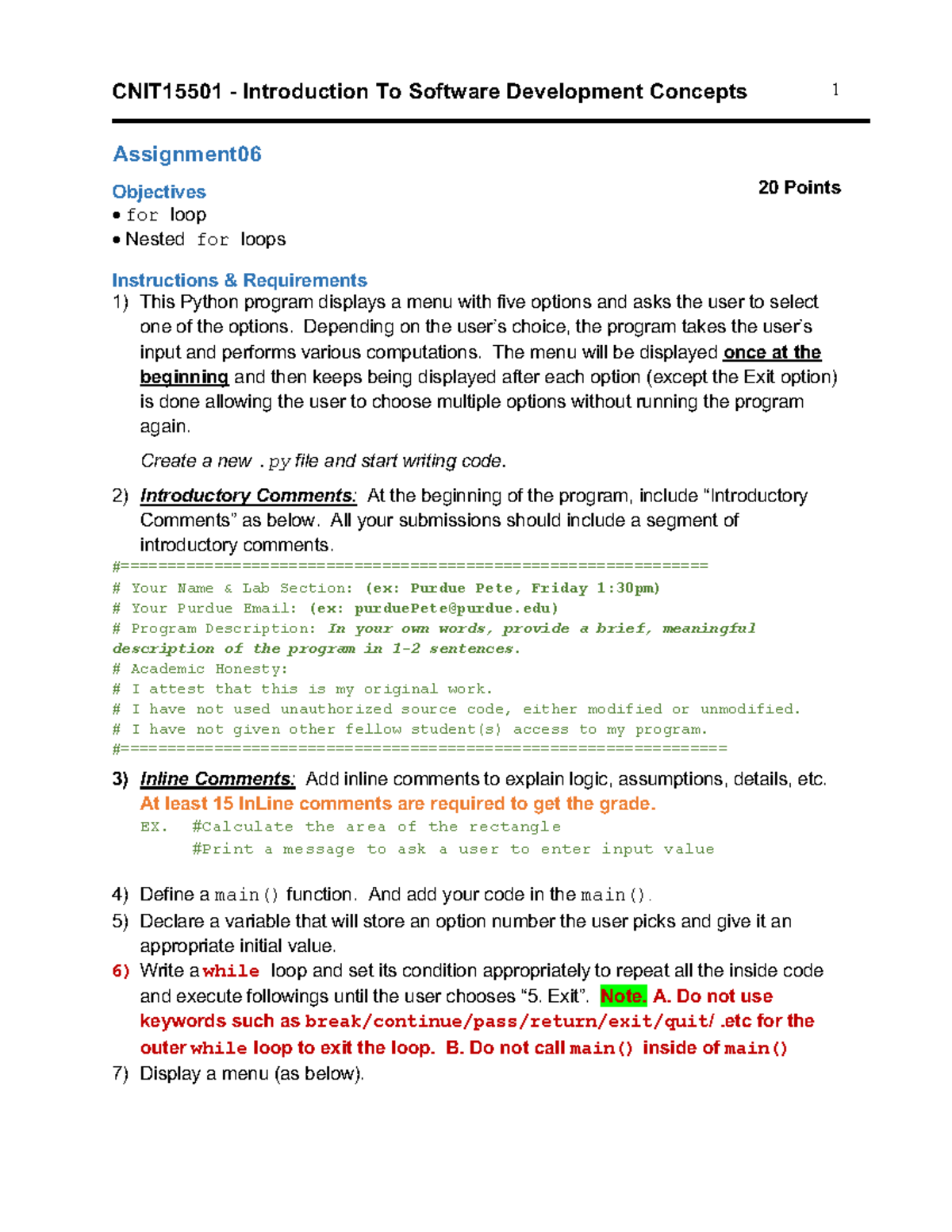 Assignment 06 - 212 - CNIT15501 - Introduction To Software Development Concepts Objectives for ...