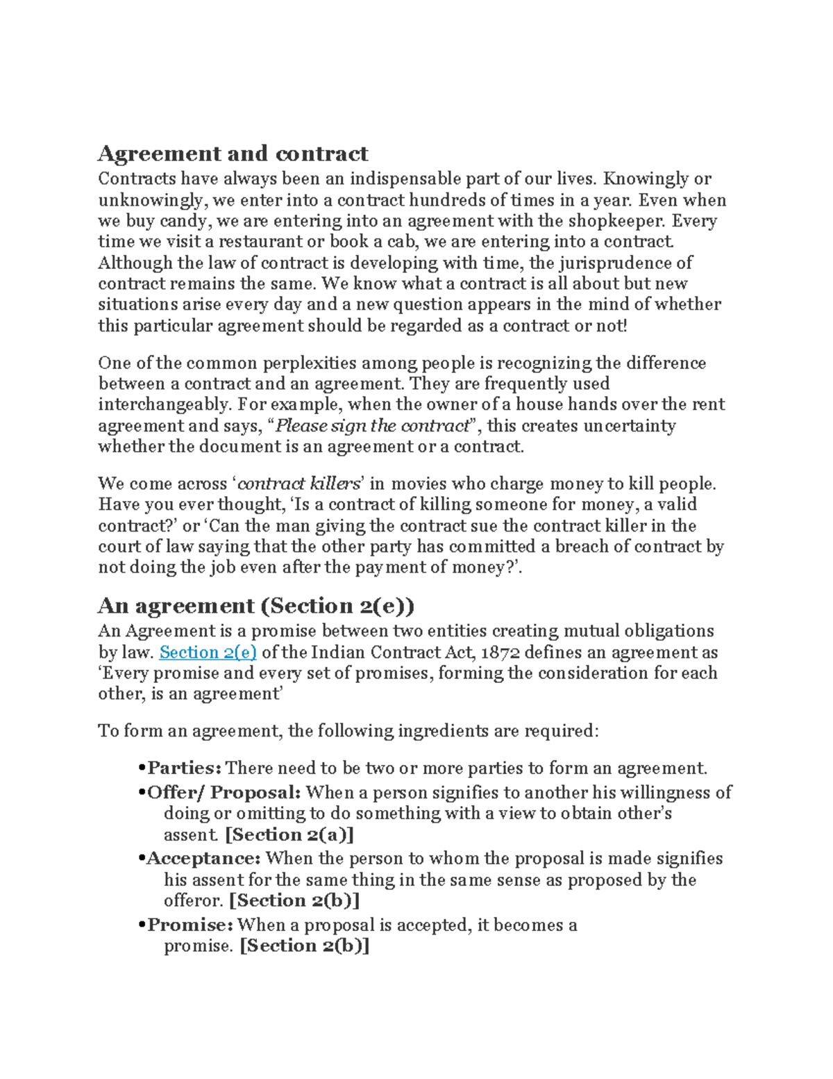 Agreement and contract - Agreement and contract Contracts have always ...