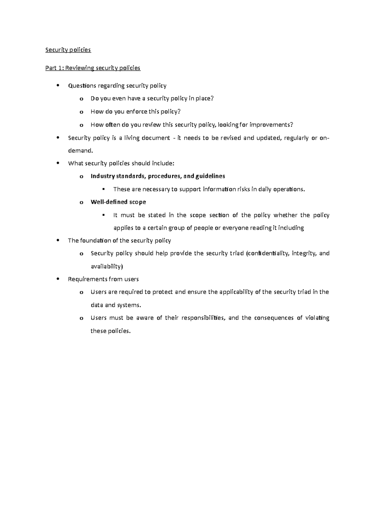 Week 7 - Security policies - Security policies Part 1: Reviewing ...