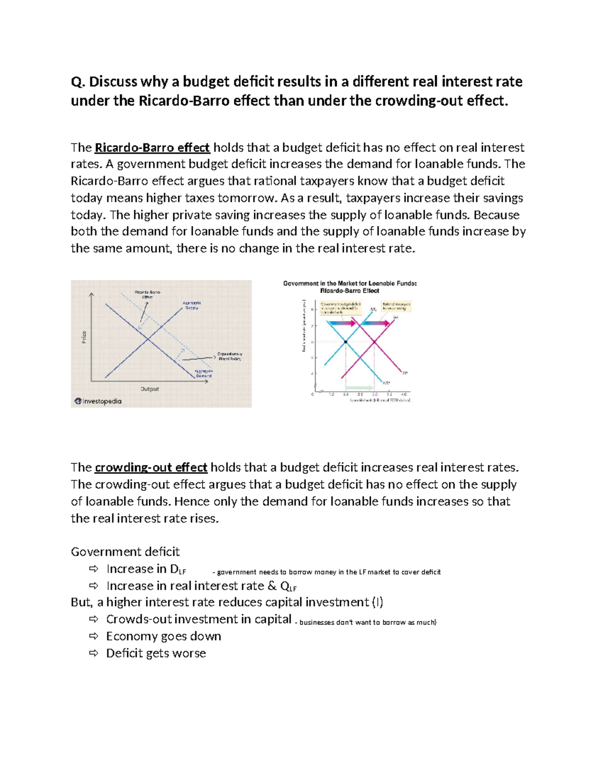 Ricardo-barro vs crowding out - Q. Discuss why a budget deficit results ...
