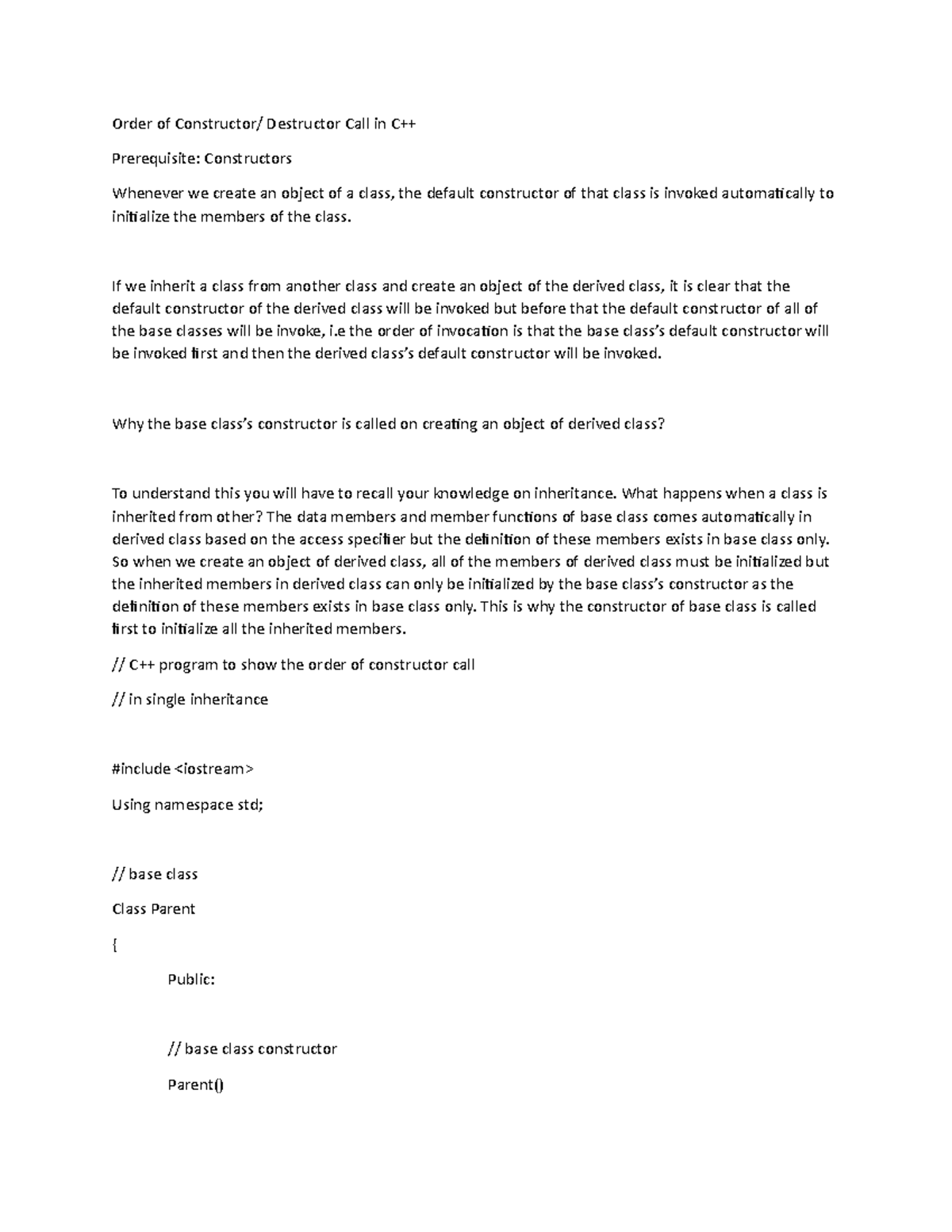 Inheritance const - Order of Constructor/ Destructor Call in C++ Prerequisite: Constructors ...