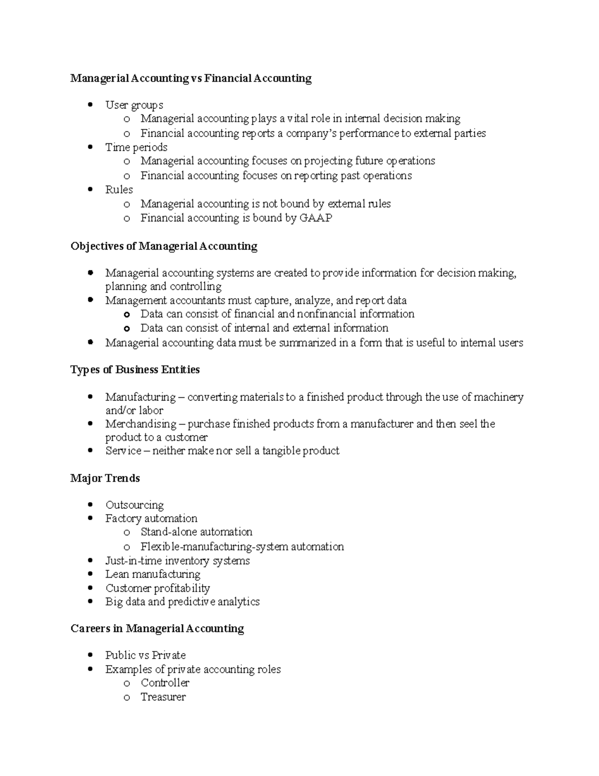 Managerial Accounting Chapter 1 Notes - Managerial Accounting vs ...