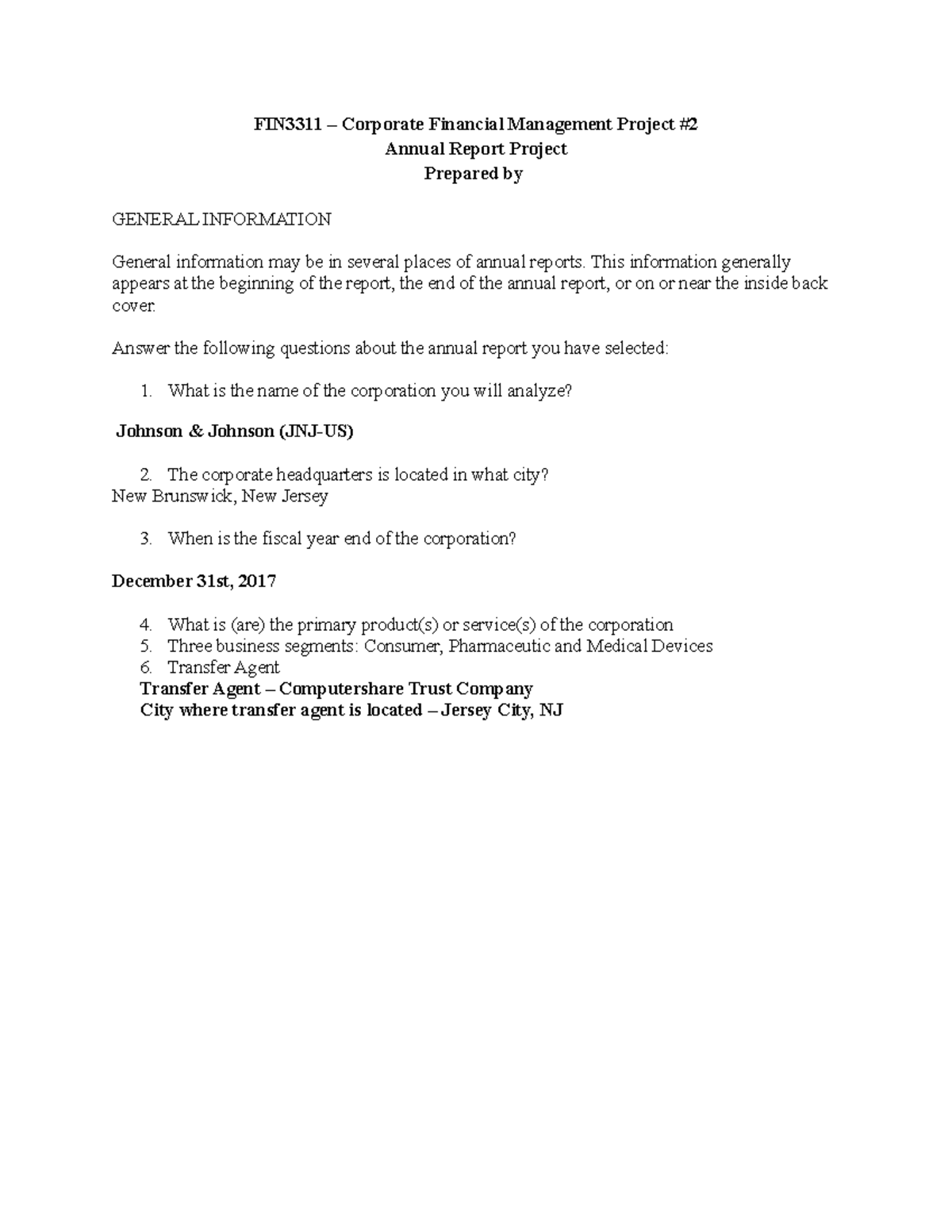 Annual Report Project - FIN3311 – Corporate Financial Management ...