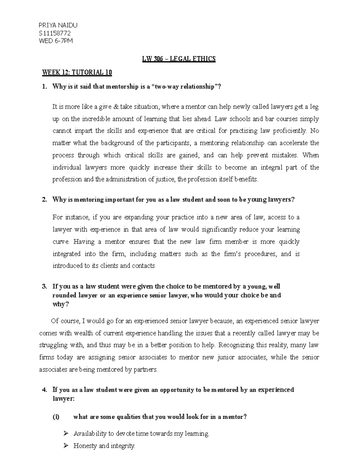 Week 12 Tutorial 10 - good - PRIYA NAIDU S WED 6-7PM LW 306 – LEGAL ...