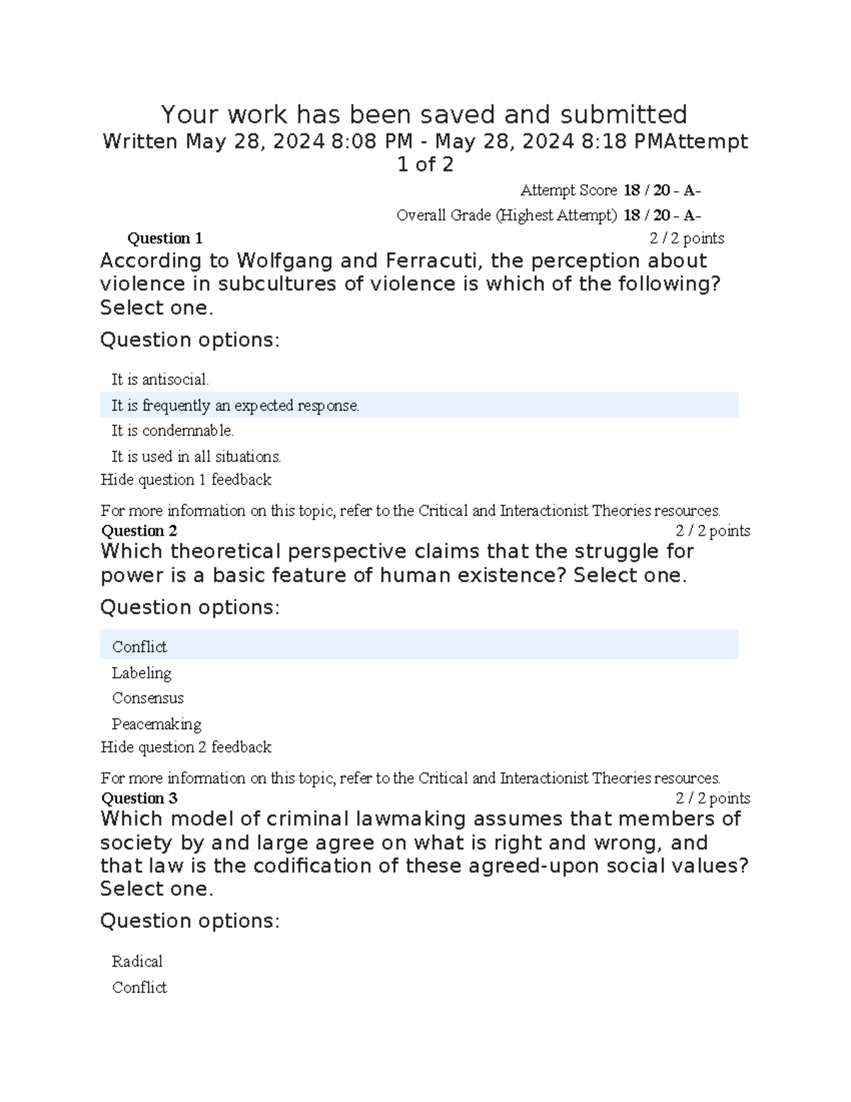 Module 4 quiz - Work - Your work has been saved and submitted Written ...