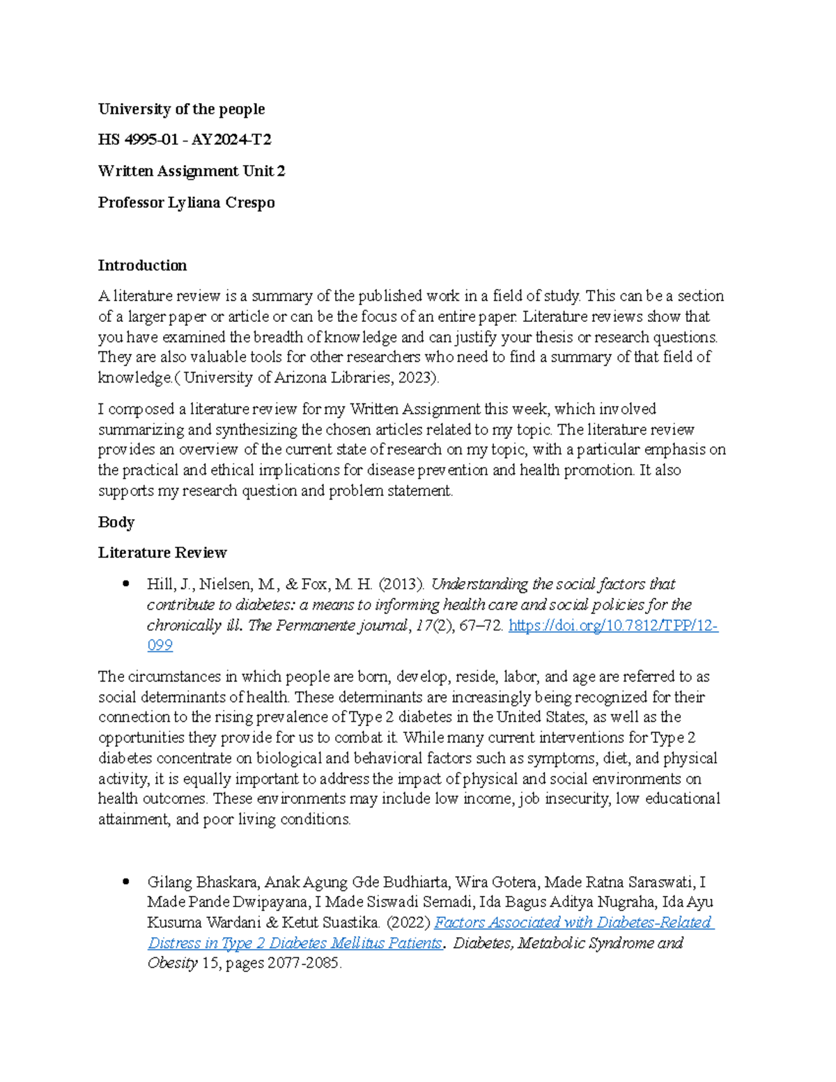 HS 4995 Written Assignment Unit 2 - University of the people HS 4995-01 - AY2024-T Written - Studocu