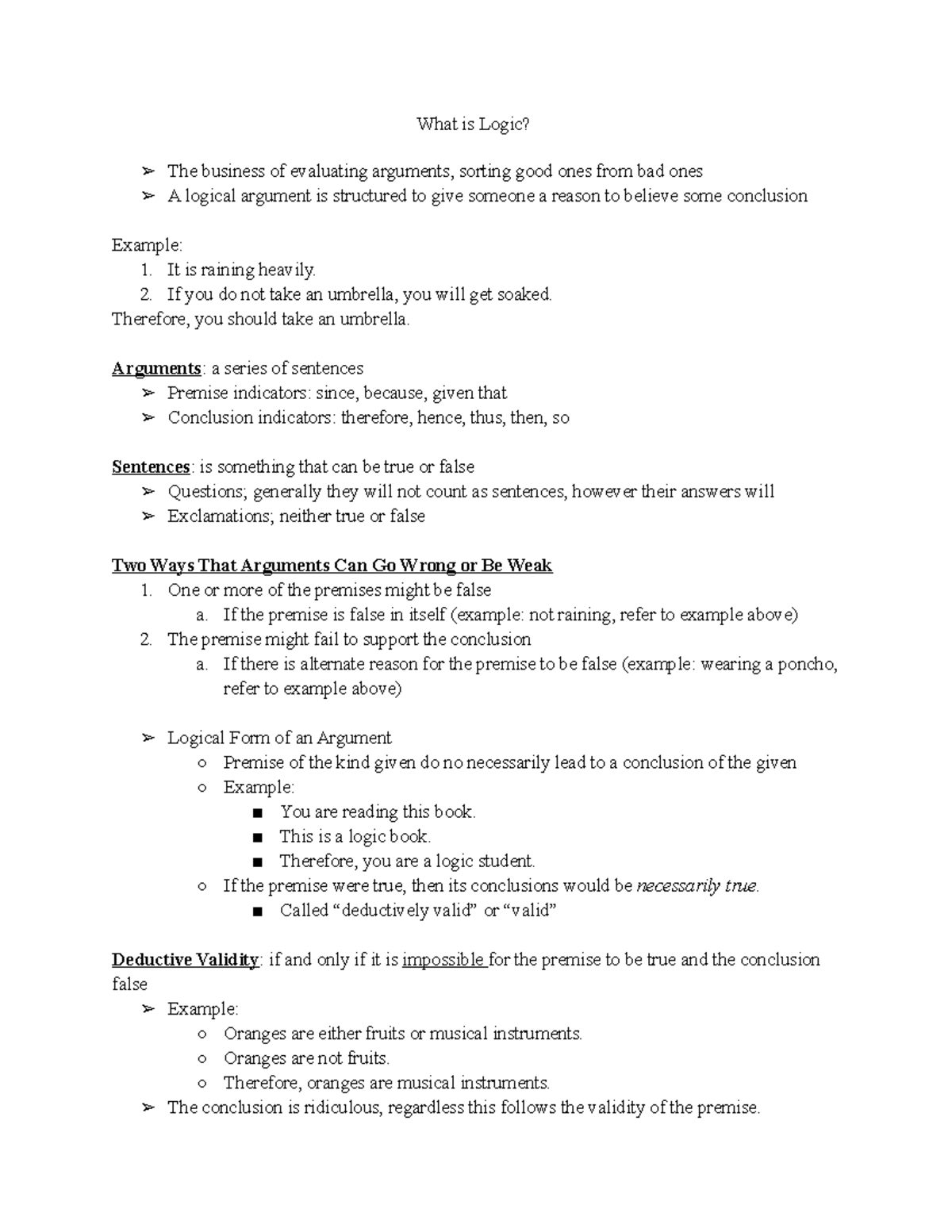 Magnus Ch 1 Lecture Notes From Class What Is Logic The Business Of Evaluating Arguments