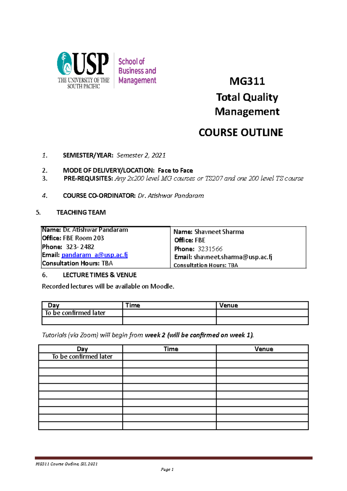 MG311 FF Course Outline Sem 2 2021 - MG Total Quality Management COURSE ...