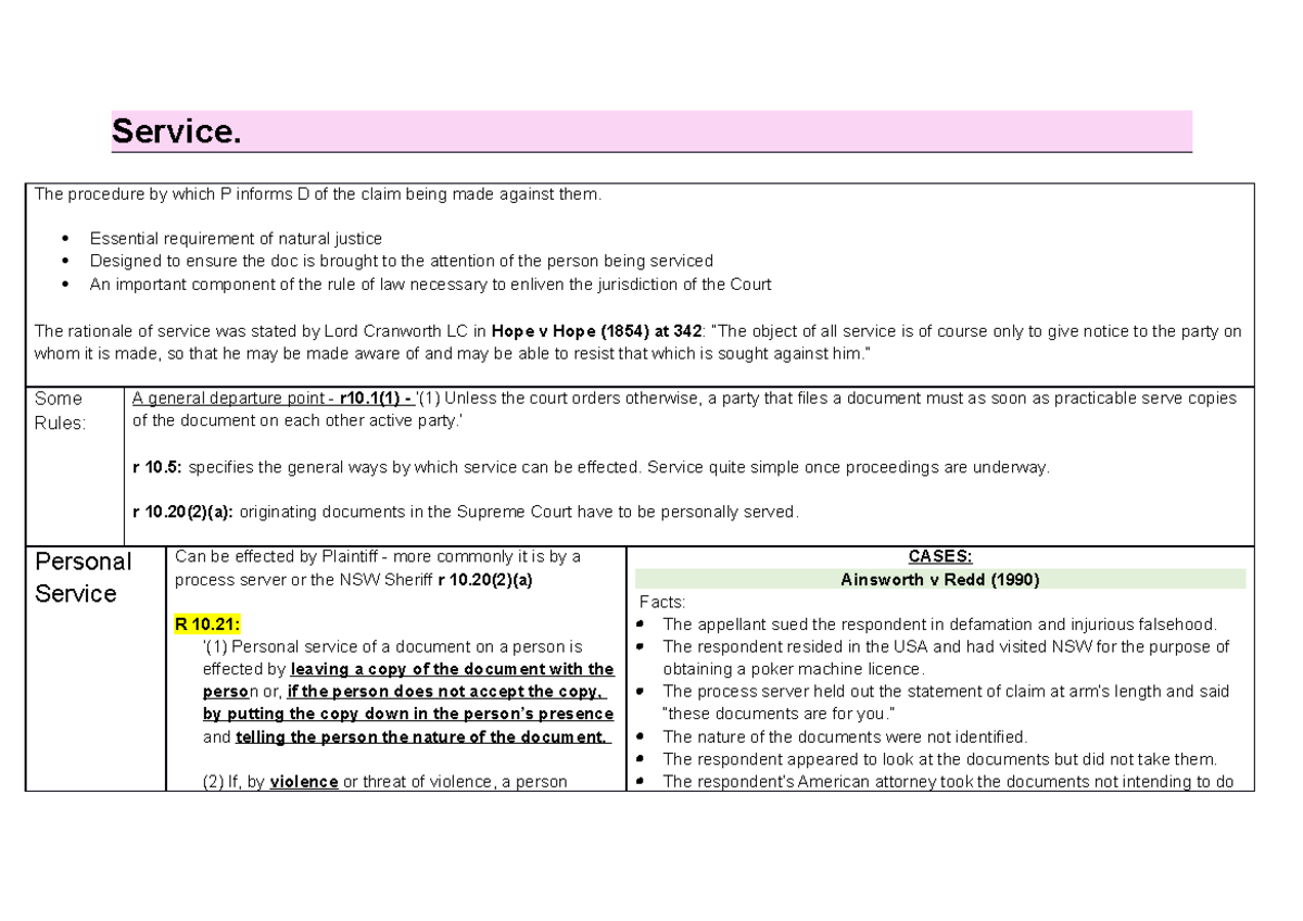Service Summary Notes - 070104 - Studocu