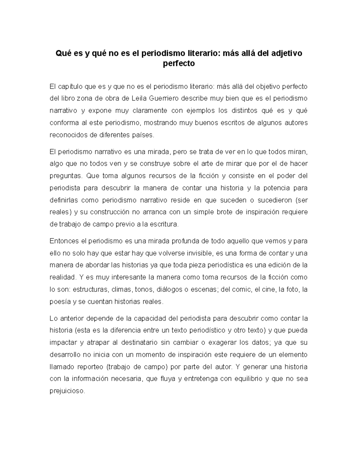 Resumen critico - Zona de obra - es y no es el periodismo literario ...