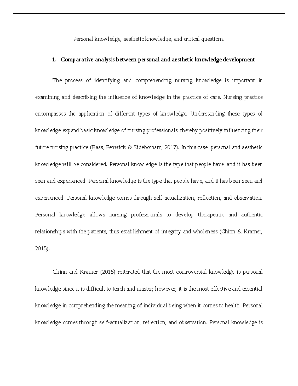 Comparative analysis between personal and aesthetic knowledge ...