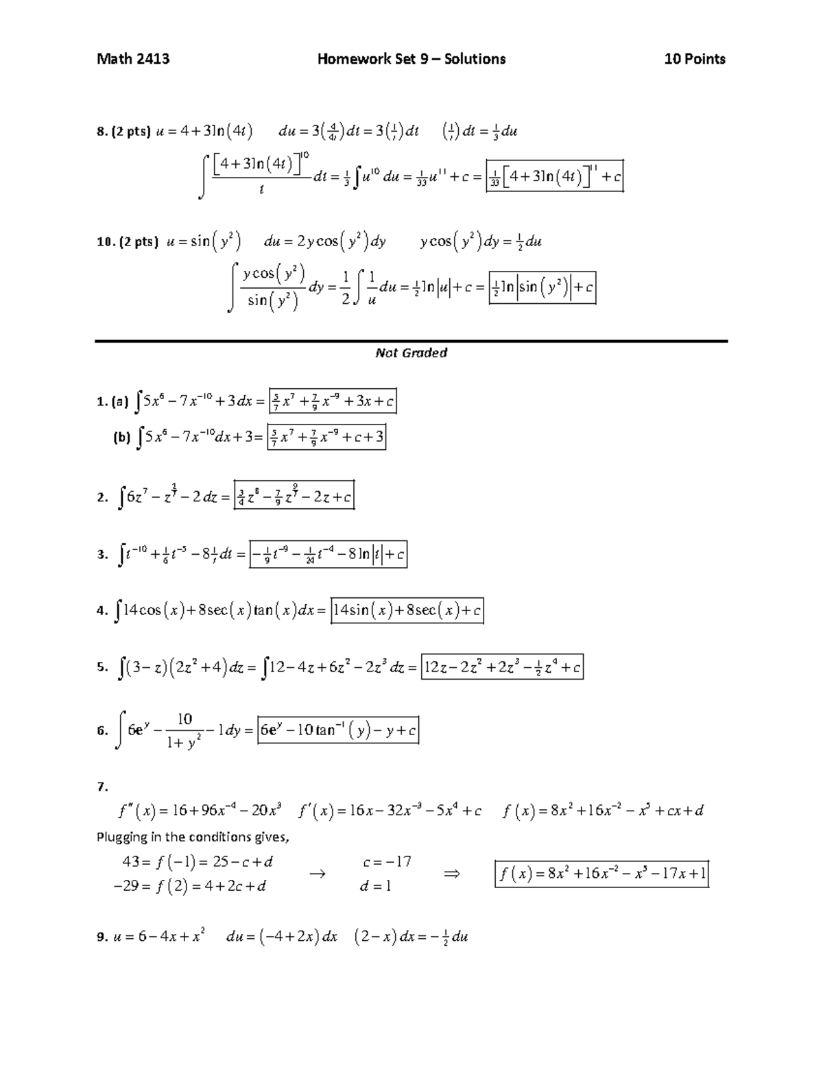 17 Fall Homework 09 - Solutions - Math 2413 Homework Set 9 – Solutions ...