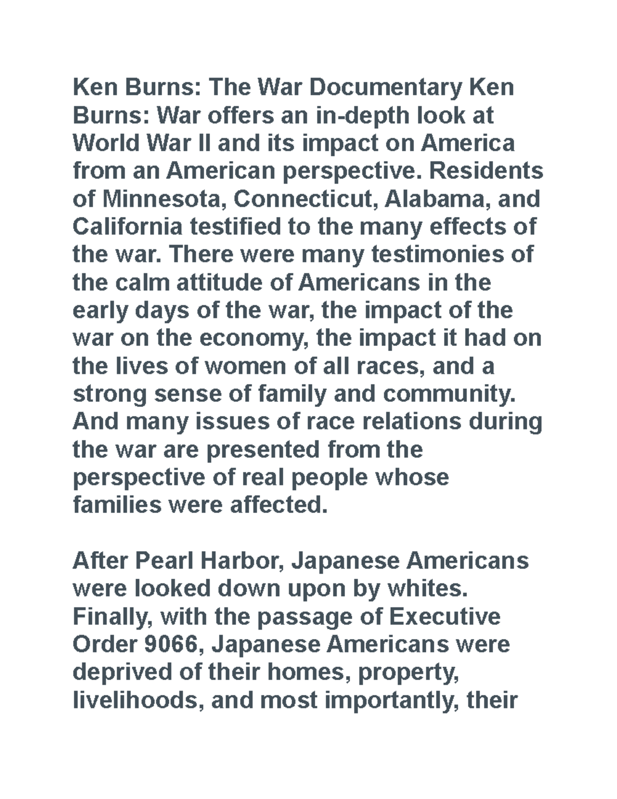 Analysis Of Ken Burns The War - Ken Burns: The War Documentary Ken ...