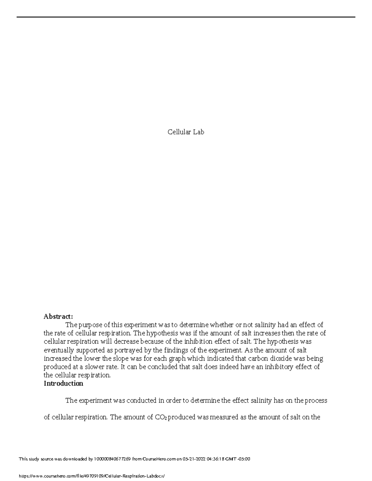 Cellular Respiration Lab - Cellular Lab Abstract: The purpose of this ...