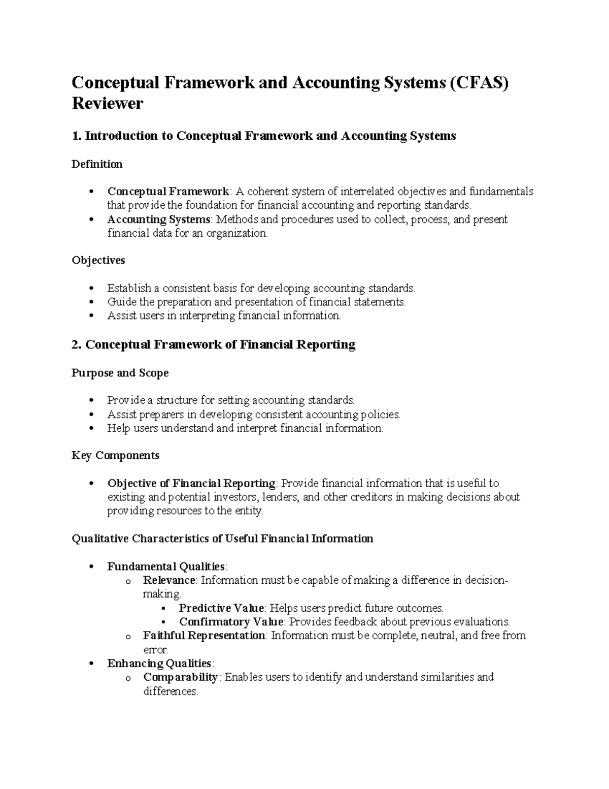 CFAS Reviewer - Summary BS Accountancy - Conceptual Framework and Accounting Systems (CFAS ...