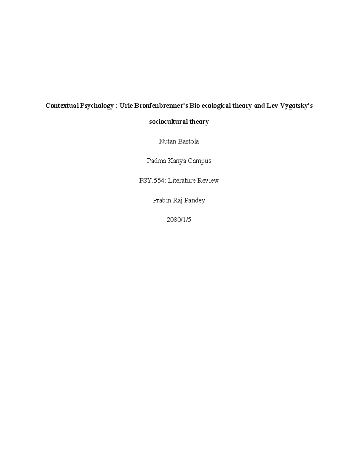 Contextual Psychology Lev & Urie- prabin raj pandey - Contextual ...