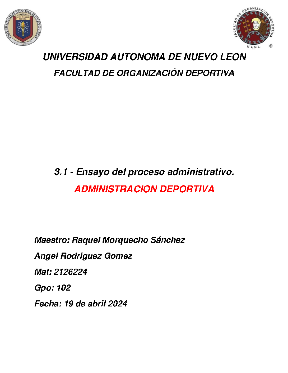 Actividad 3 - Resumen Deporte - UNIVERSIDAD AUTONOMA DE NUEVO LEON ...