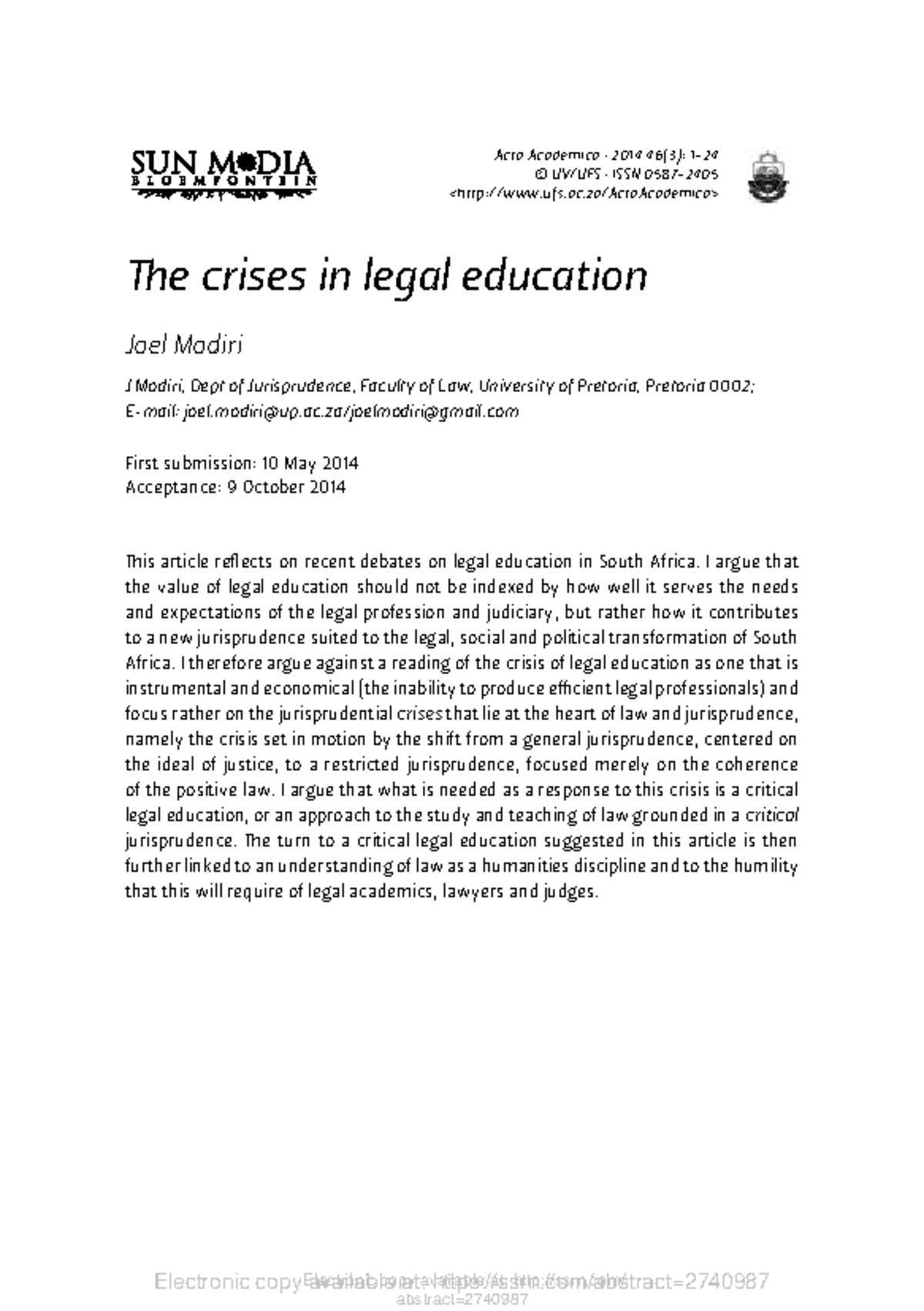DR Modiri The Crisis in Legal Education - Electronic copy available at ...