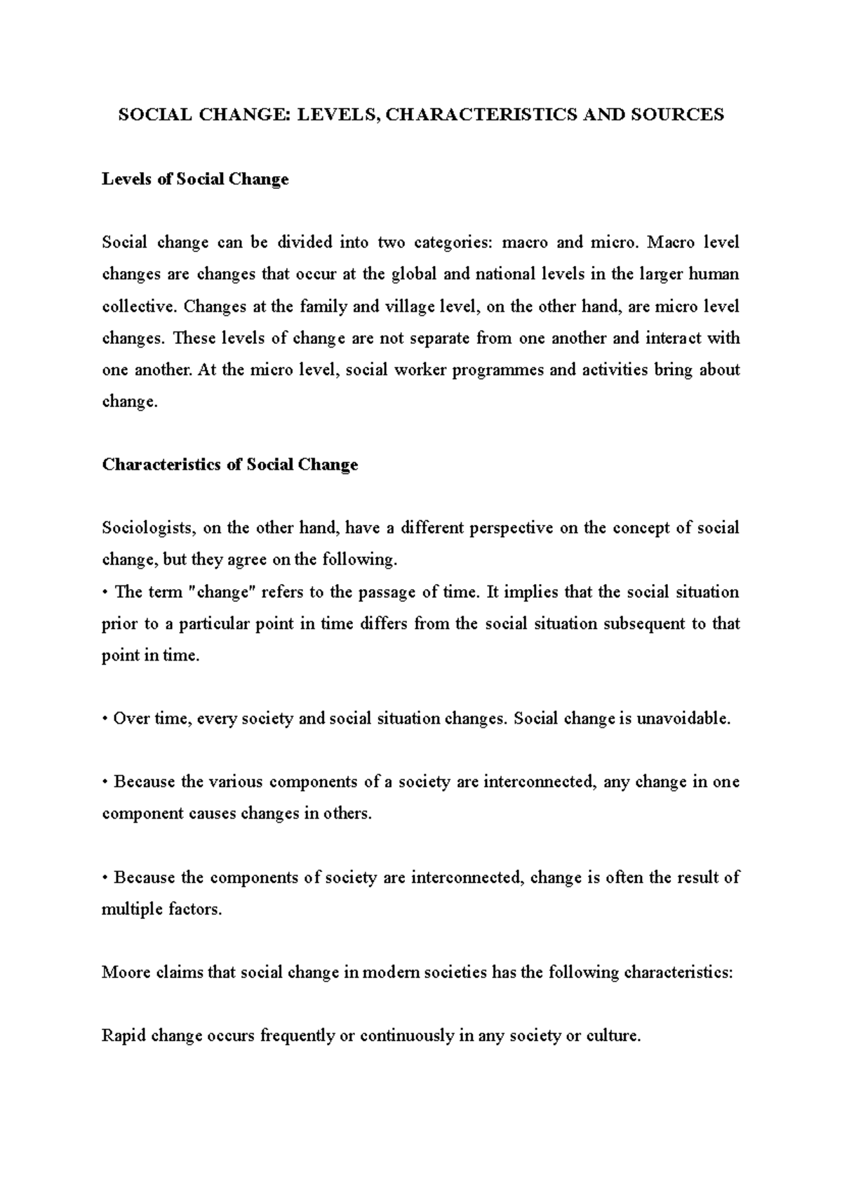 Social Change- Levels, Characteristics AND Sources - SOCIAL CHANGE ...
