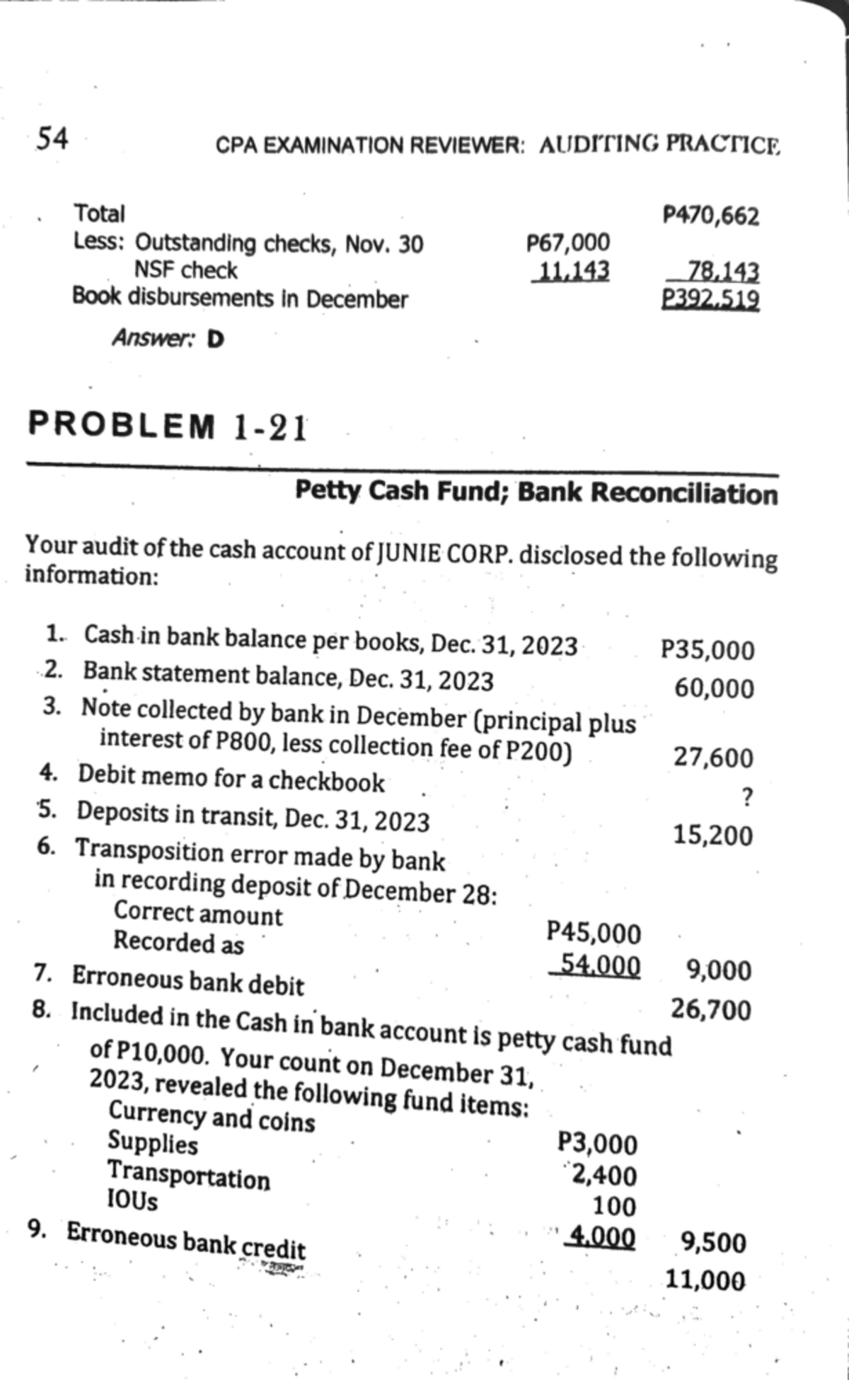Audit Problems - S4 CPA EXAMINATION REVIEWER: AUDITING PRACTICE Total ...