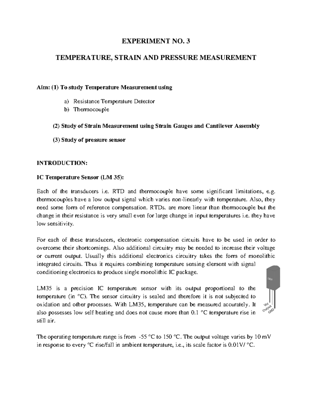 Experiment No. -03 - EXPERIMENT NO. 3 TEMPERATURE, STRAIN AND PRESSURE ...