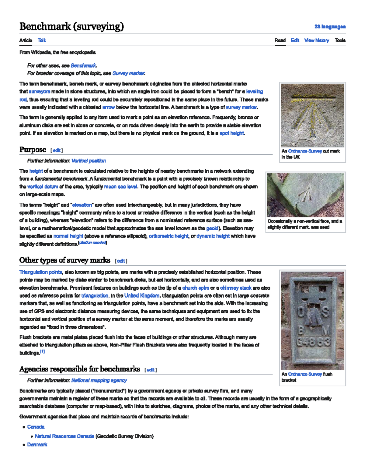 Benchmark (surveying) - Wikipedia - CRT100 - Studocu